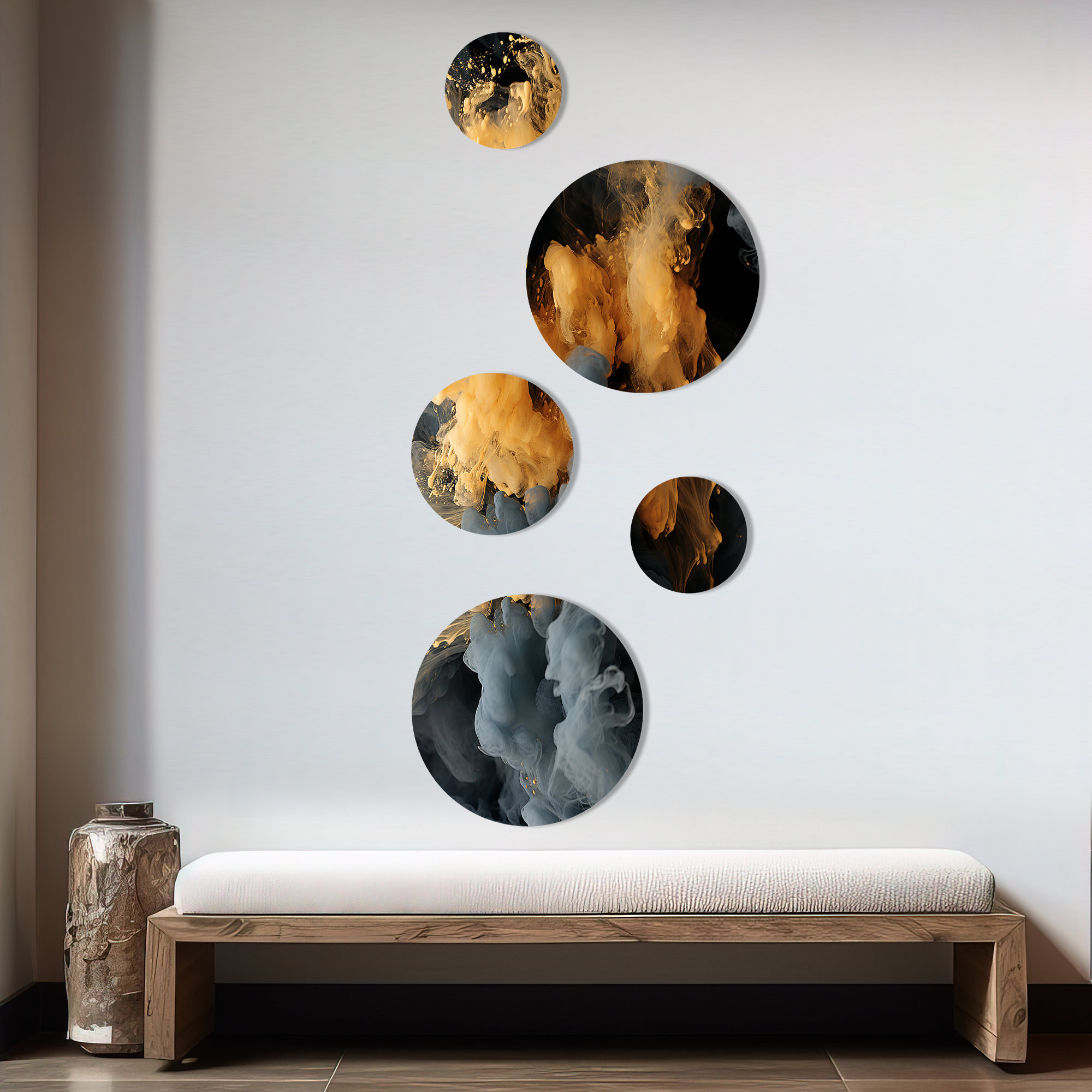 Latitude Run® Grey And Orange Polar Radiance Smoke I - Abstract Round ...