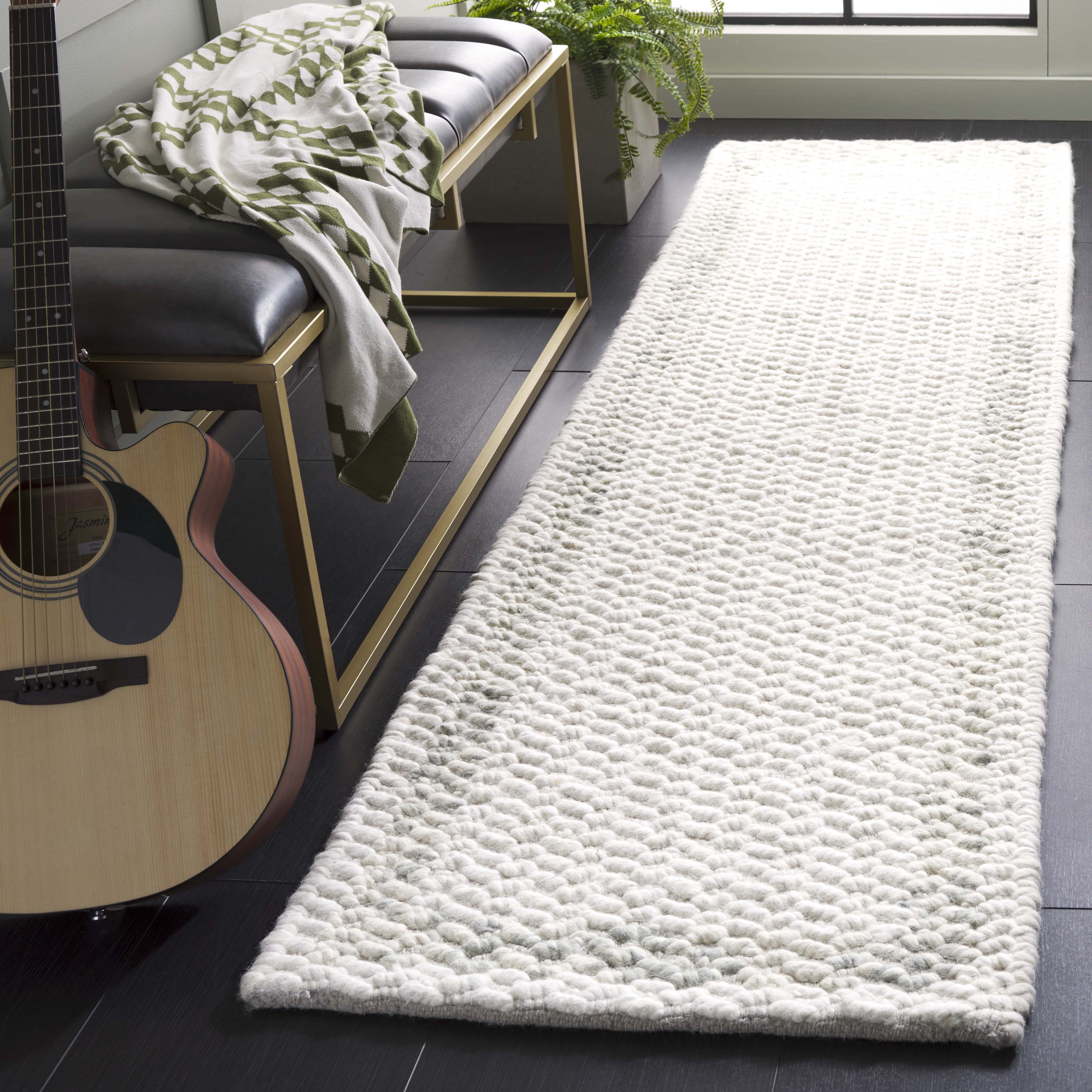 Dakota Fields Bruna Hand Loomed Wool/Cotton Rug in Ivory/Sage | Wayfair