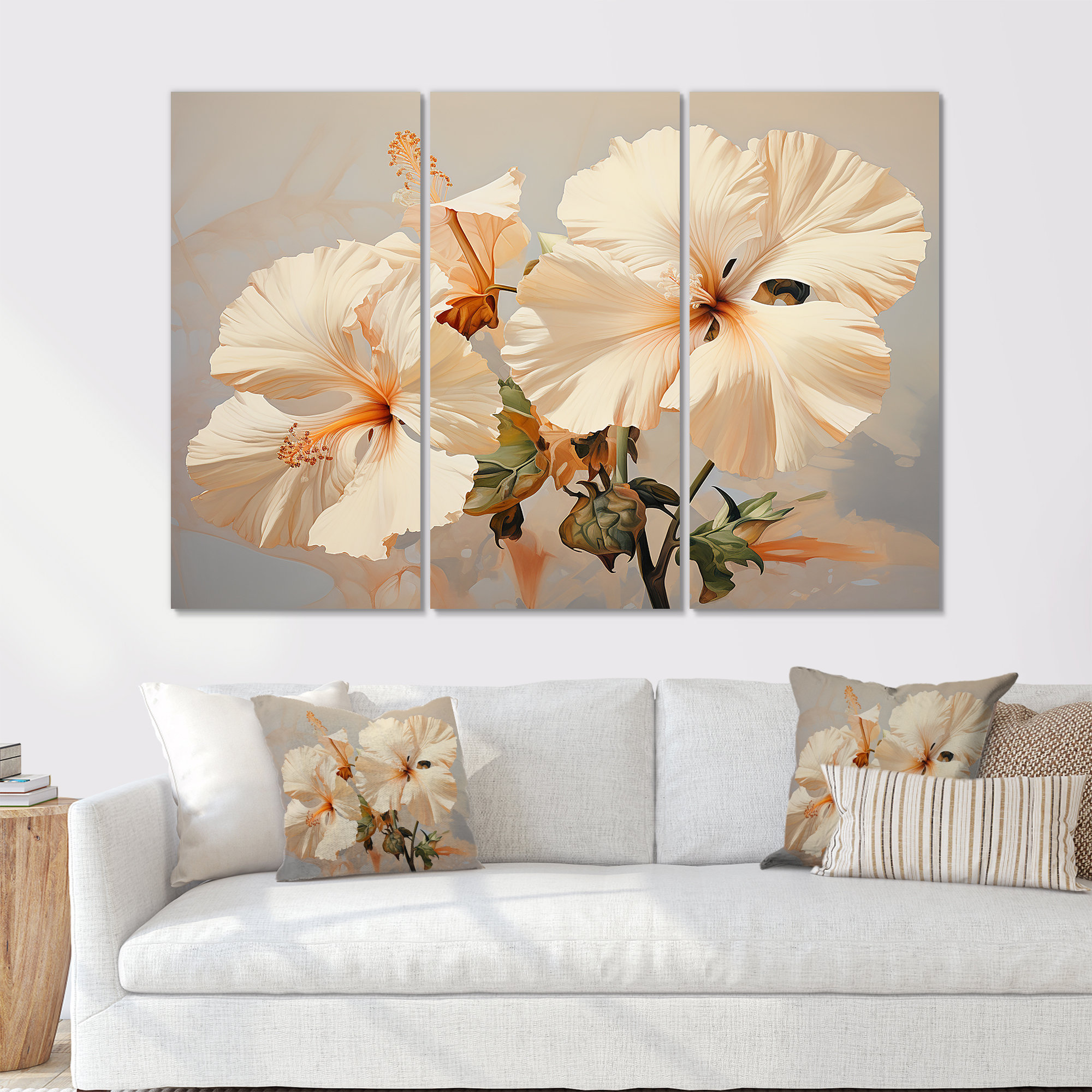 Red Barrel Studio Beige Hibiscus Painting - Hibiscus Wall Art Set ...