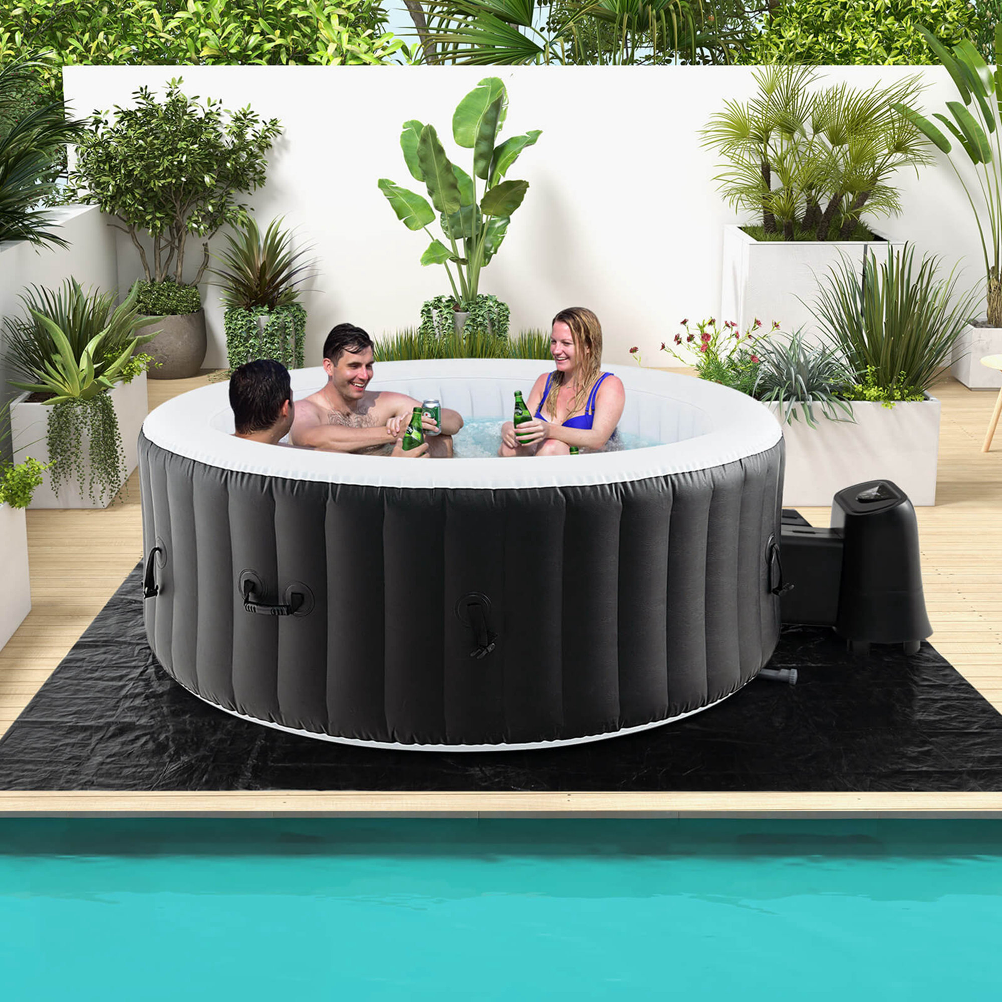 Costway Round Spa Pool Inflatable Hot Tub With 110 Air Jets Electric ...