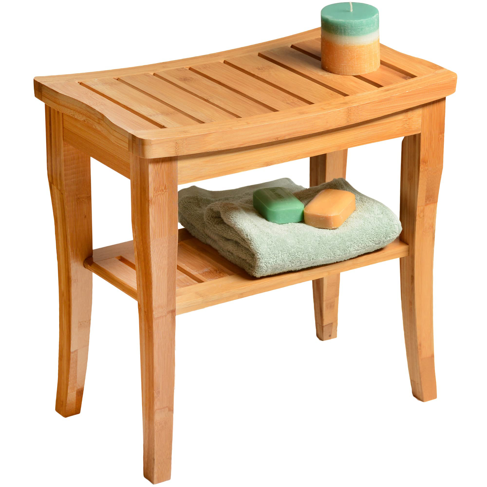 Lark Manor Bamboo Shower Bench - Small Shower Stool With Storage Shelf ...