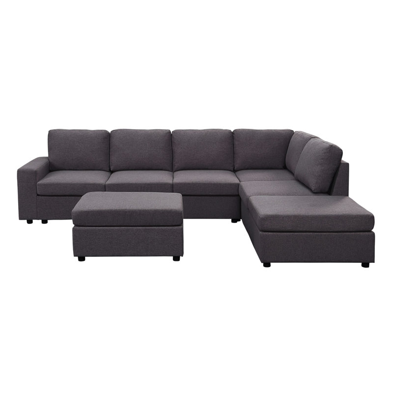 Latitude Run® Dark Gray Linen Modular With - 6 Seats, Pocket Coil ...