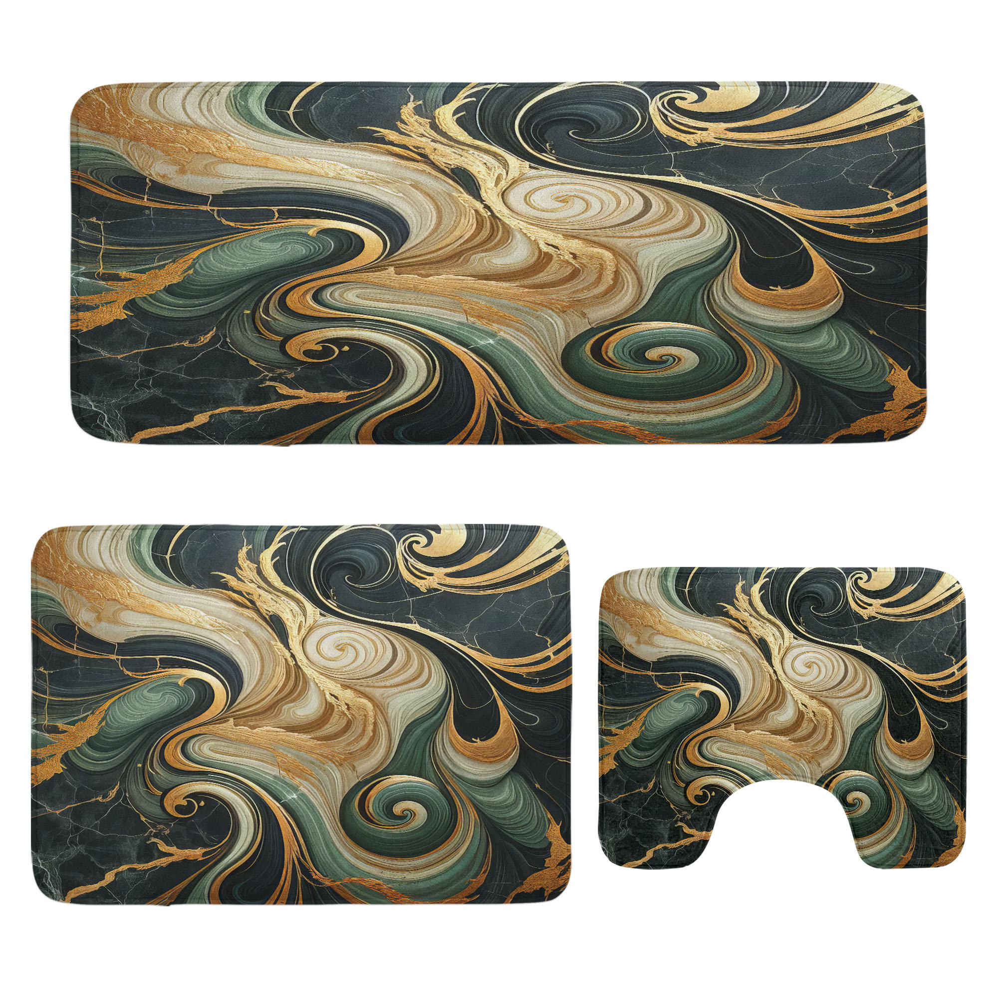 East Urban Home Abstract Bathroom Rug Set 3 Pieces U-Shape & Rectangle ...