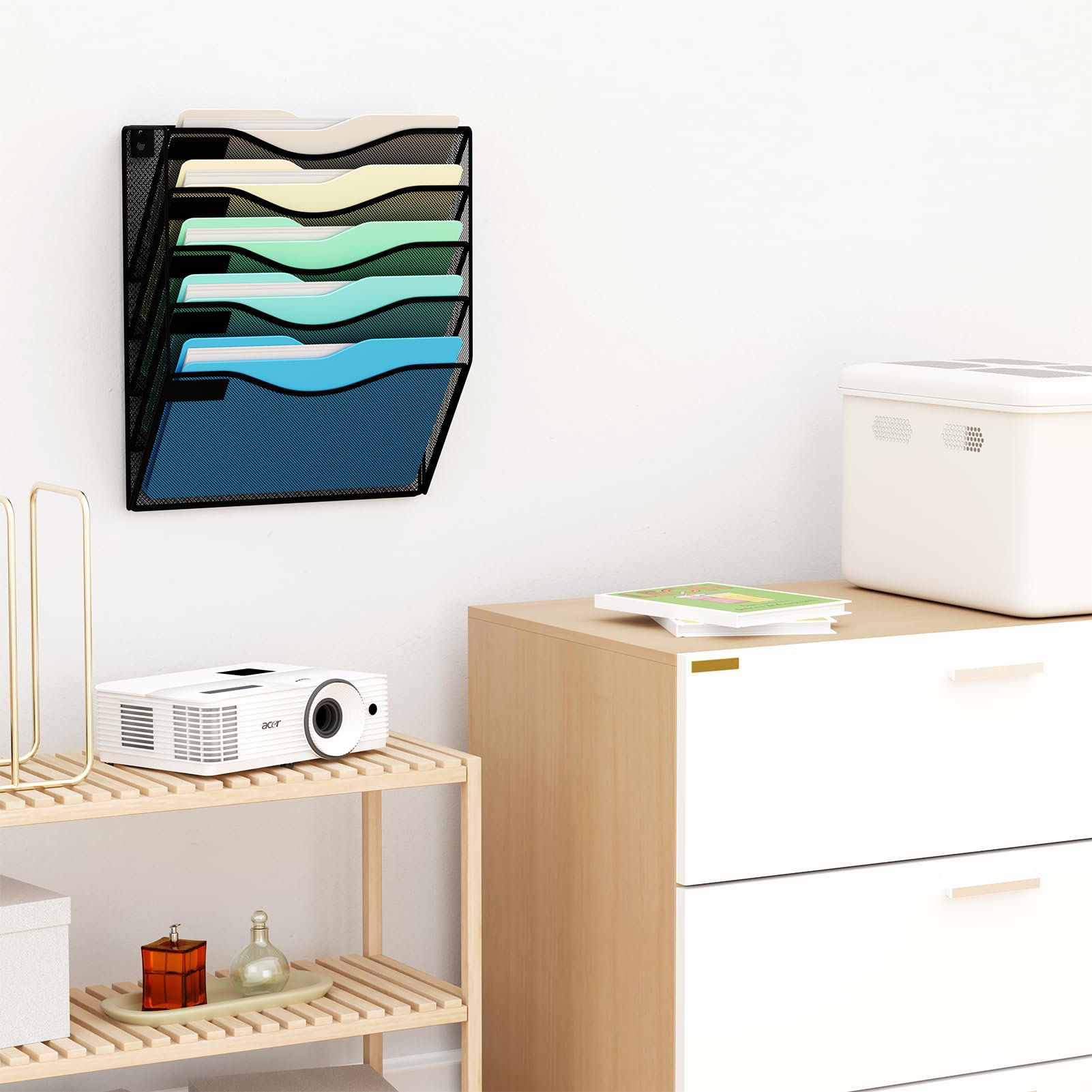 COAHAHA Black Wall File Organizer, 5 Slot Metal Document Holder, Space ...