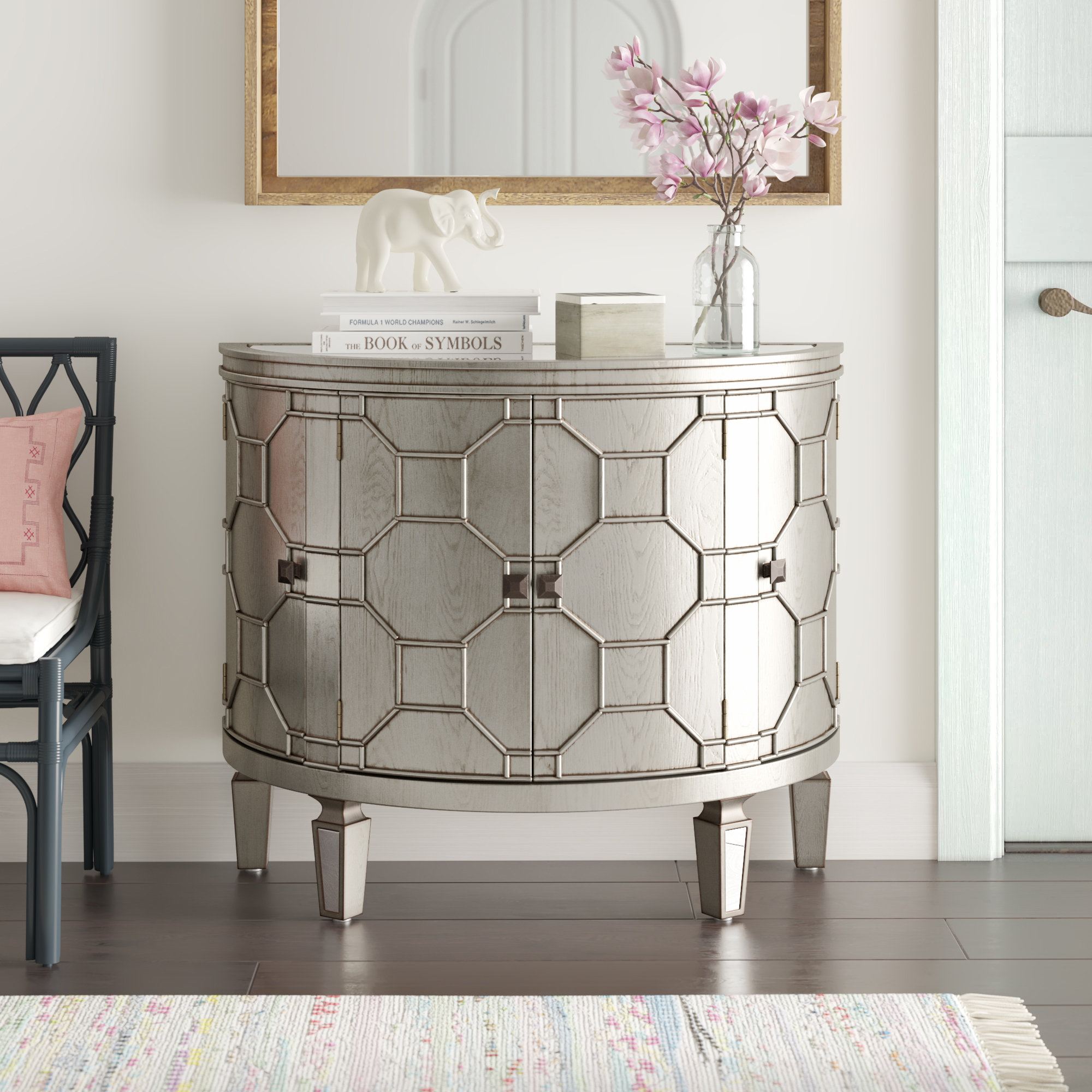 Dakota Fields Ezell Solid Wood 4 - Door Mirrored Accent Cabinet ...