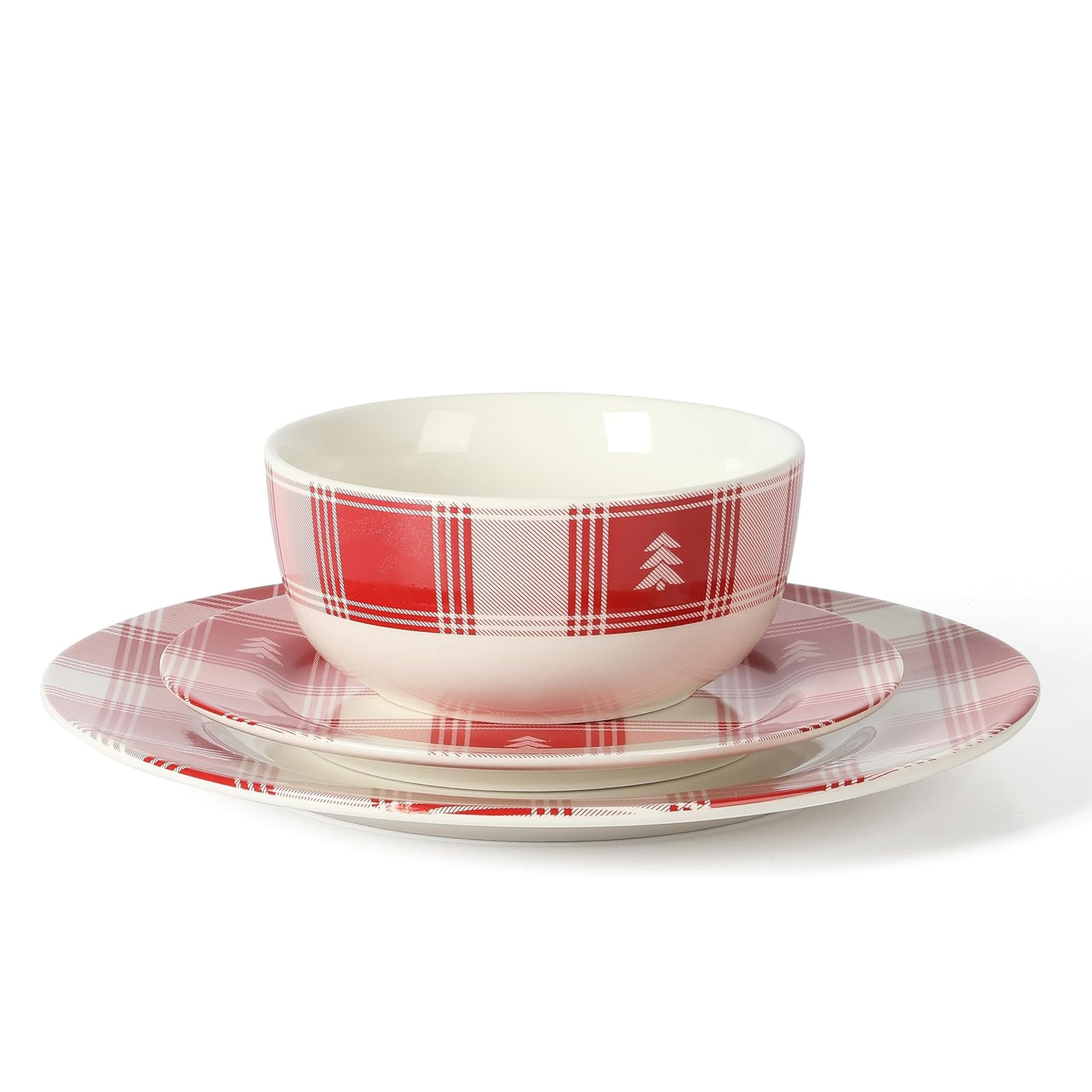 Martha Stewart 12 Piece Plaid Decorated Round Stoneware Dinnerware Set ...