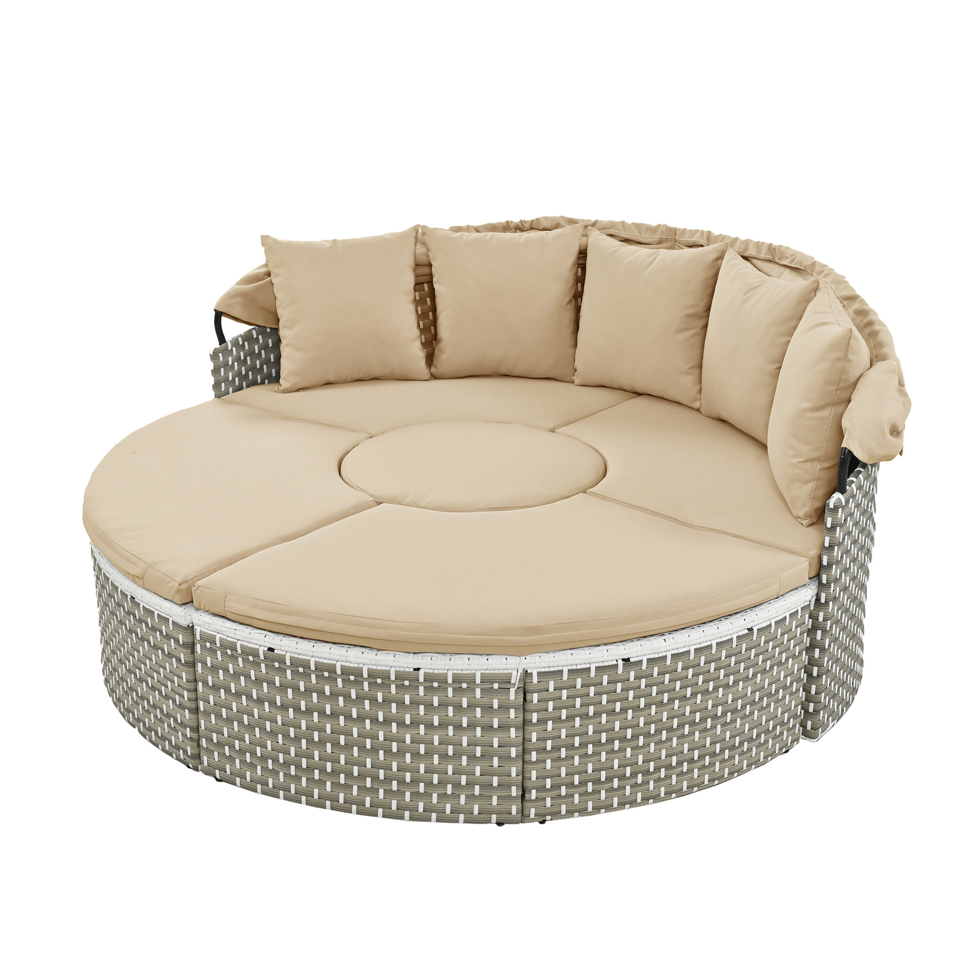 Hokku Designs Patio Furniture Round Outdoor Sectional Sofa Set Rattan ...