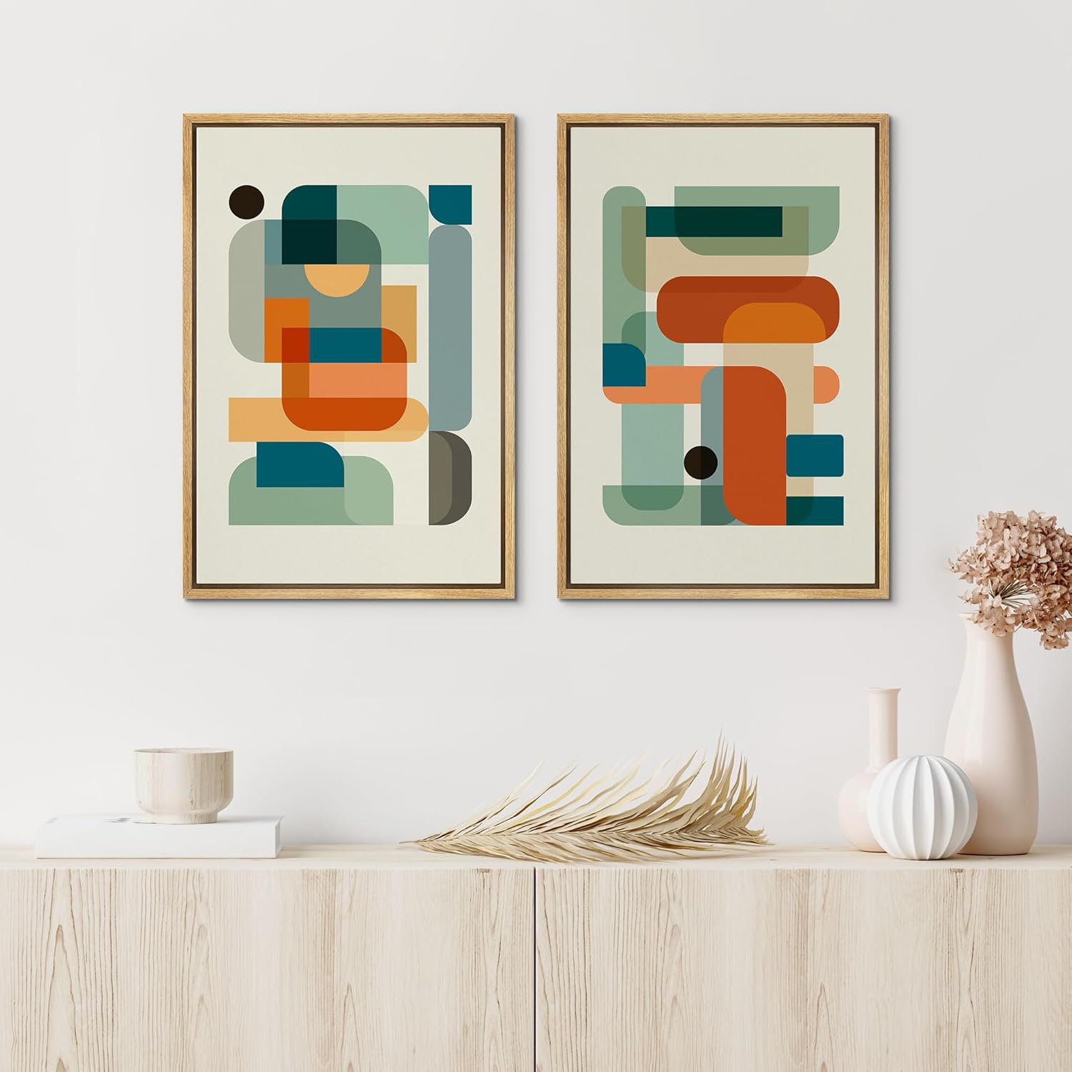 IDEA4WALL Mid Century Shape Mid-Century Geometric Color Block Collage ...