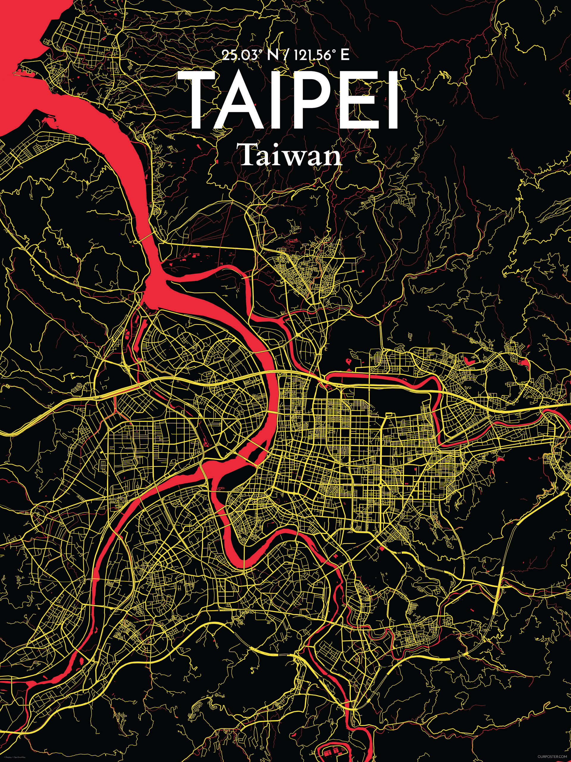OurPoster.com 'Taipei City Map' Graphic Art Print Poster in Contrast ...