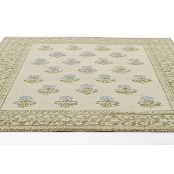 Momeni Bibury Traditional Floral Wool and Nylon Green Area Rug | Birch Lane
