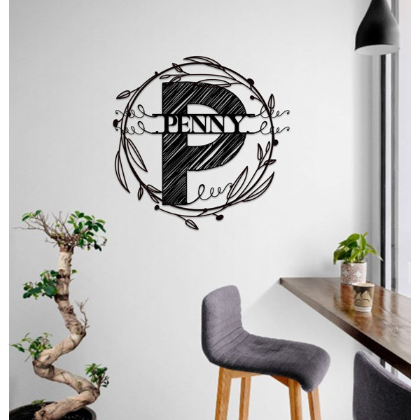 Trinx Personalized Metal Name Sign Custom Text Metal Wall Art Decor For ...