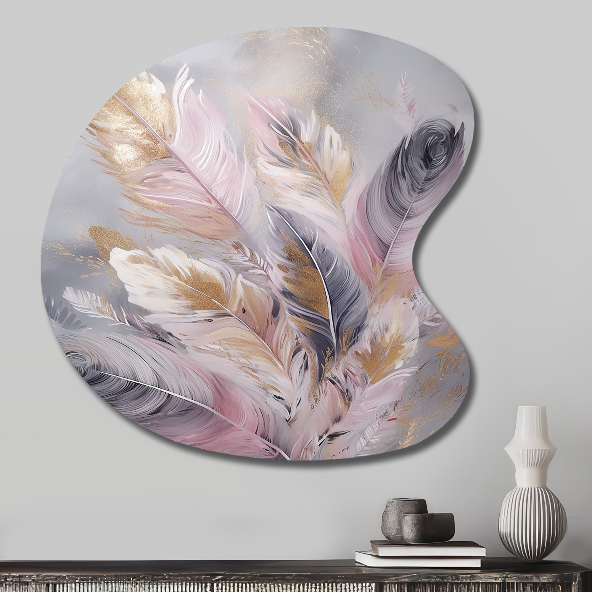 Design Art Pink Feather Wanderlust - Asymmetrical Glam Feather Metal ...
