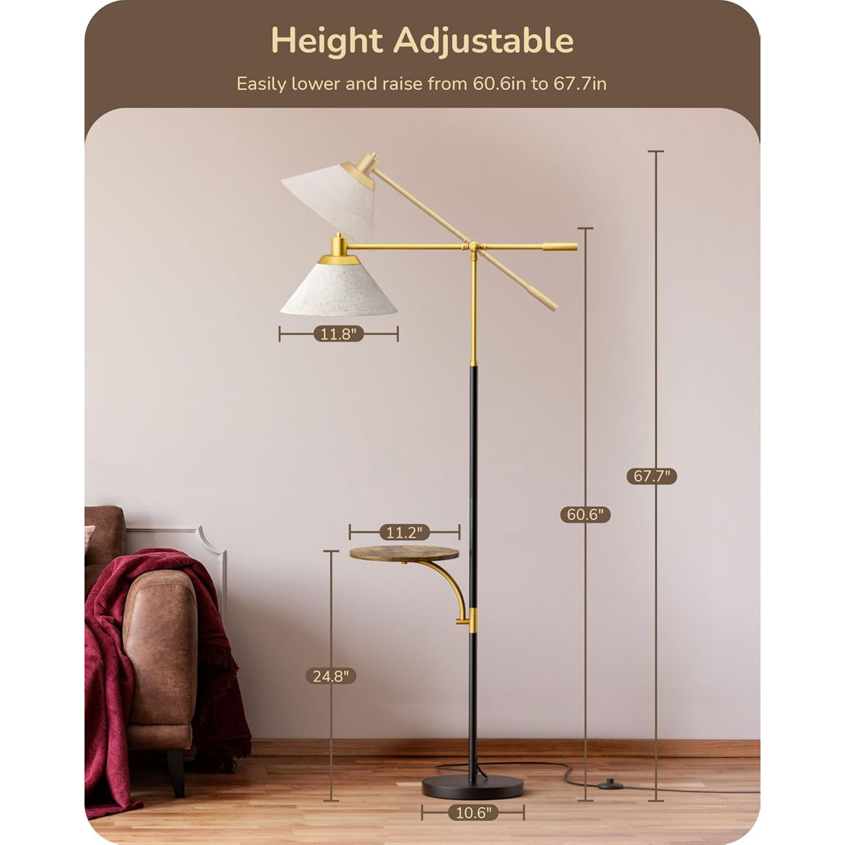 Mercer41 68" Arc Floor Lamp With Table Vintage Standing Lamp With Tray ...