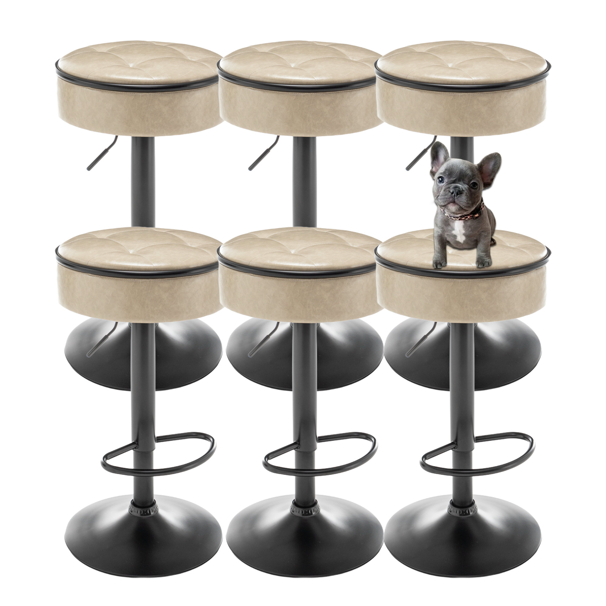 Hokku Designs Round Storage Bar Stool Adjustable Swivel Leather(Set of ...