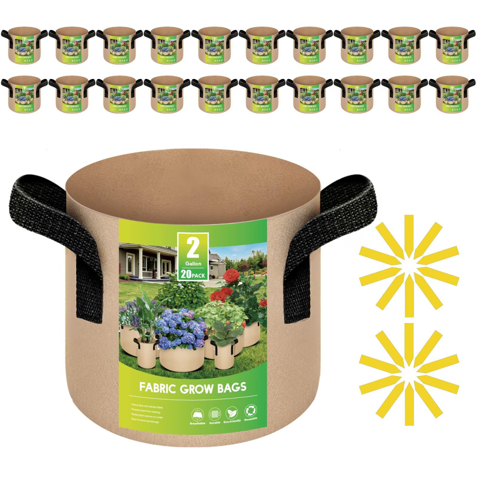 iPower 2 Gallon 20-Pack Grow Bags 300G Thick Nonwoven Aeration Fabric ...