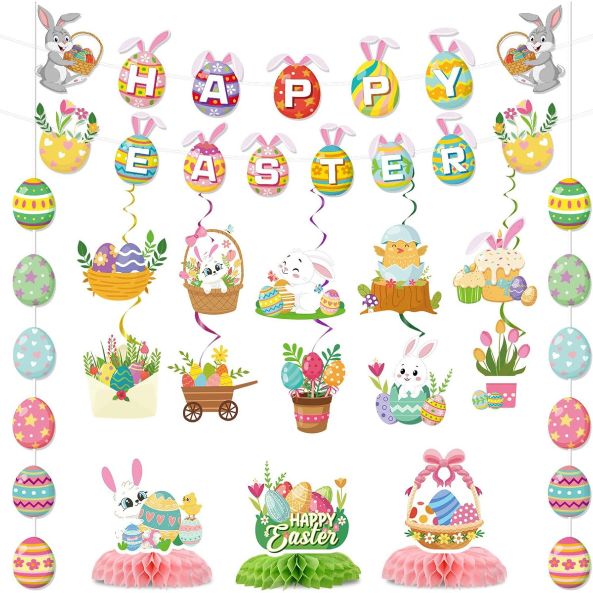The Seasonal Aisle 25 Pcs Easter Decorations, Happy Easter Bunting ...