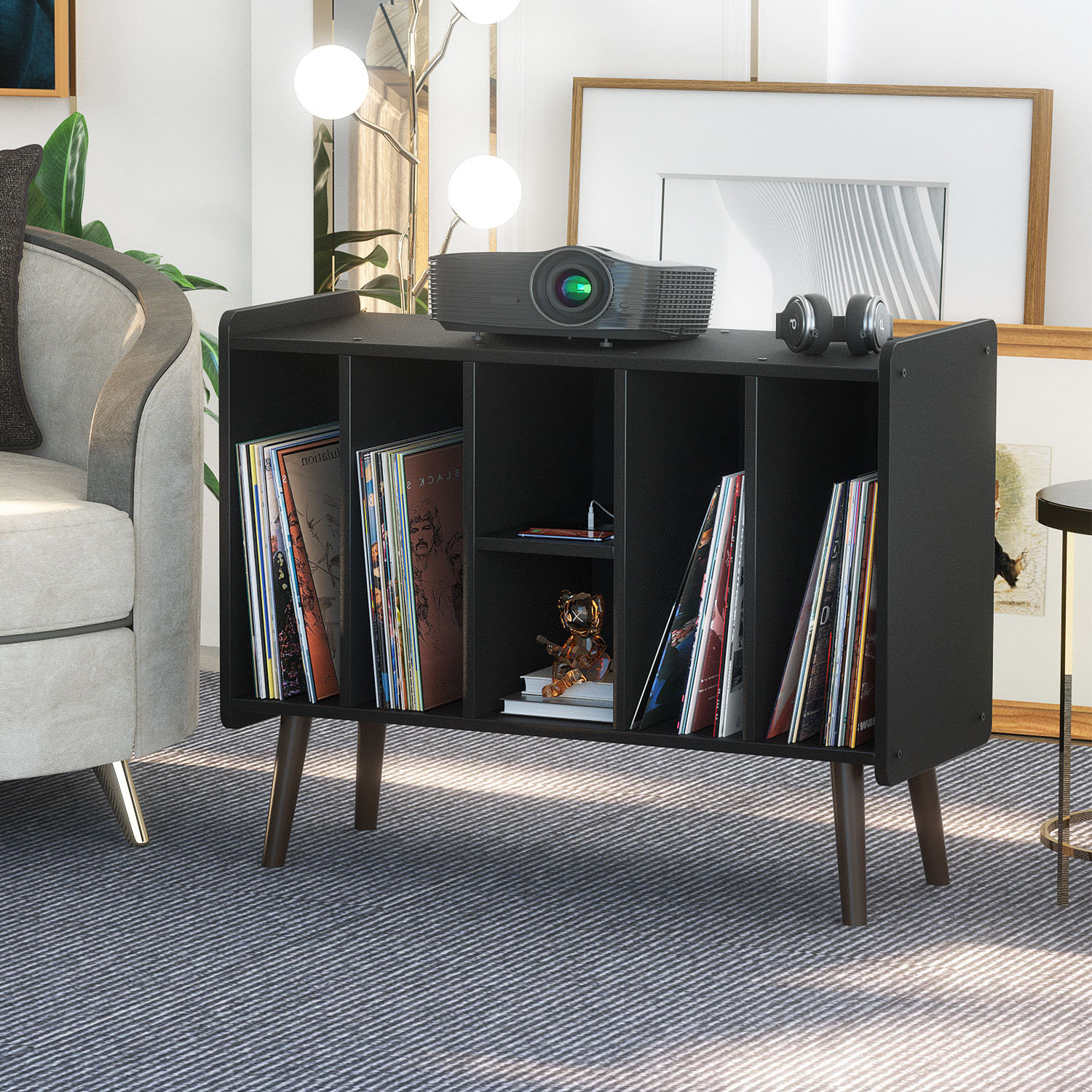 George Oliver 33" Media Shelves Cabinet With Power Outlet and USB ...