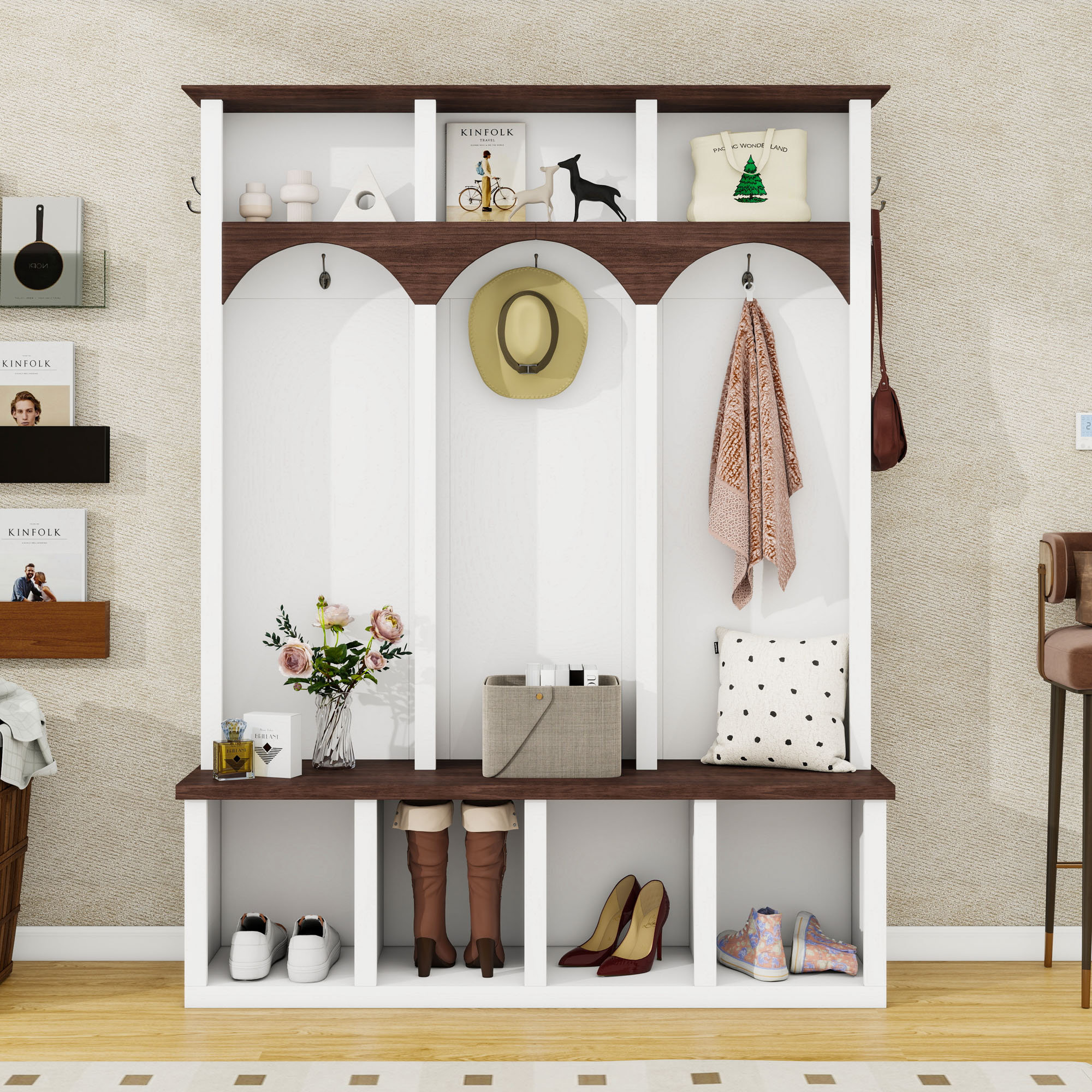 Lark Manor 4-in-1 Hall Tree with Hooks, Storage Bench and Shelves ...