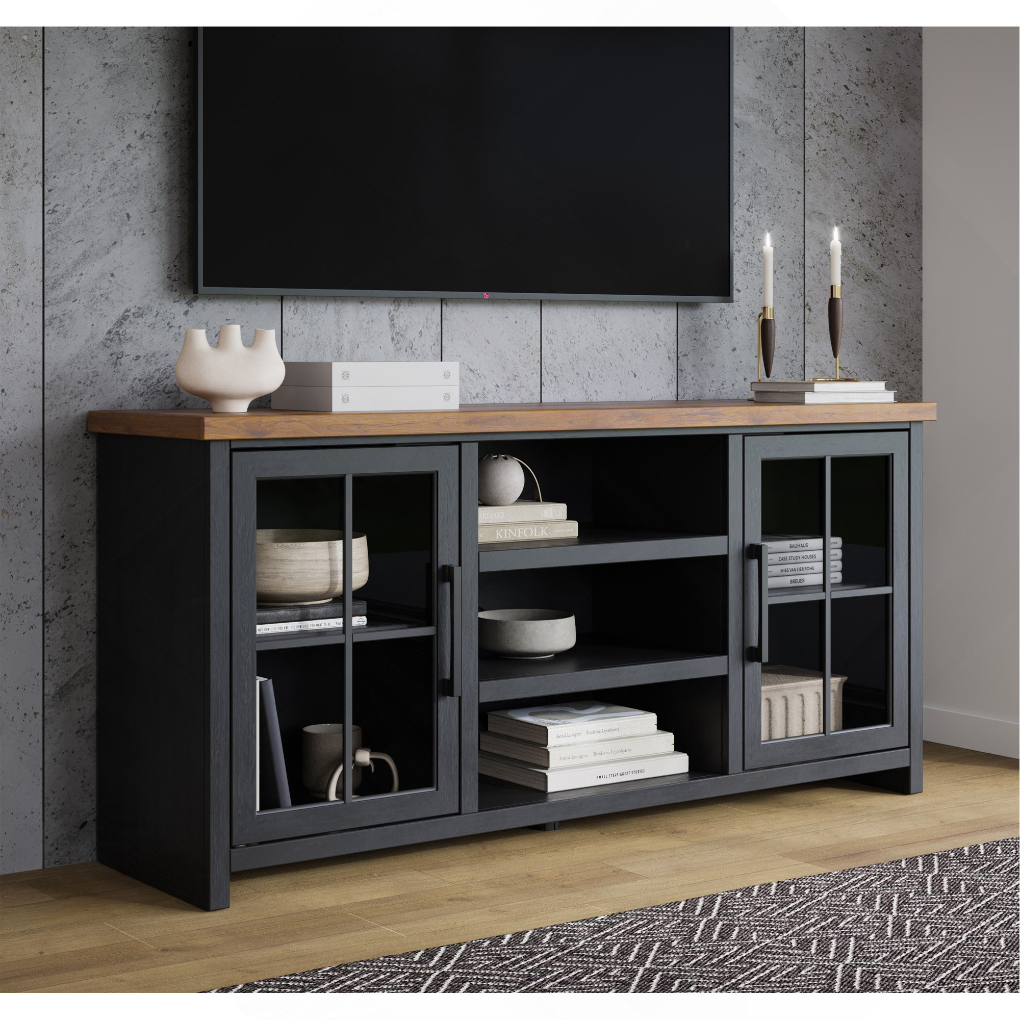 One Allium Way 67 Inch TV Stand Console With Two-Tone Finish, No ...