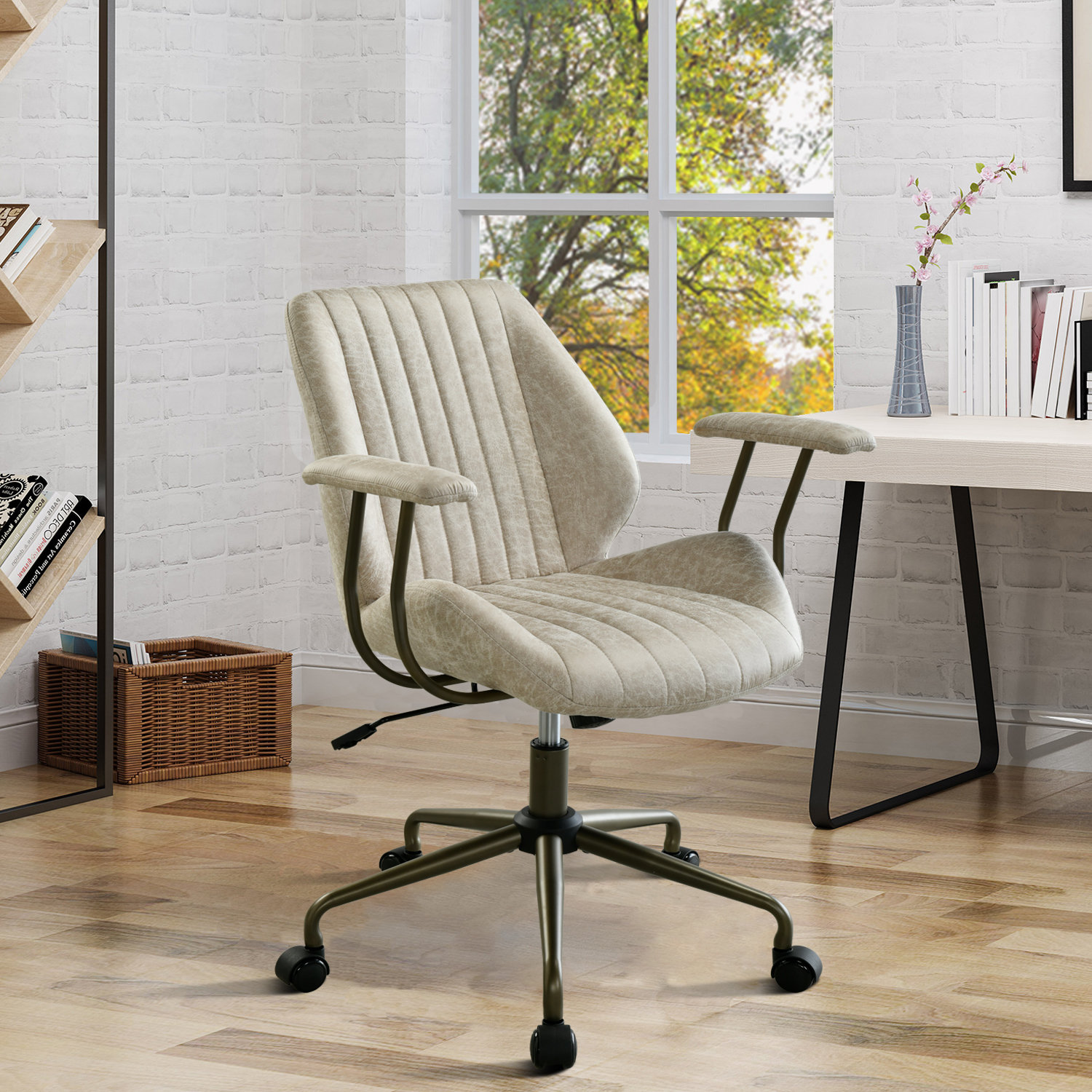 17 Stories Kalysia Modern Suede Home Office Chair with Mid Back Support ...