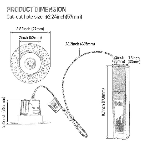 TORCHSTAR 1'' Selectable Color Temperature Dimmable IC Rated Standard ...