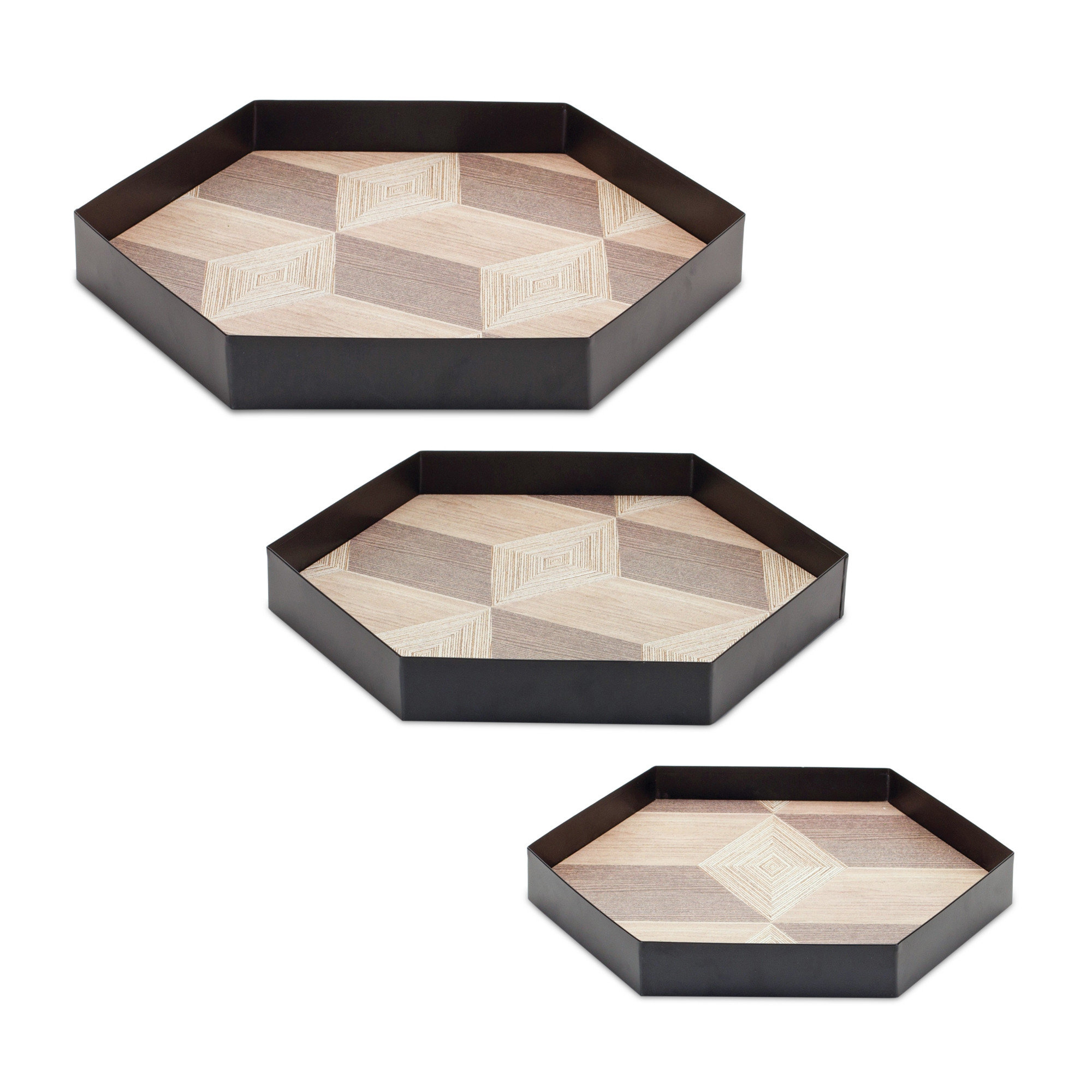 Hokku Designs Set Of Three 12" Black Hexagon Trays | Wayfair