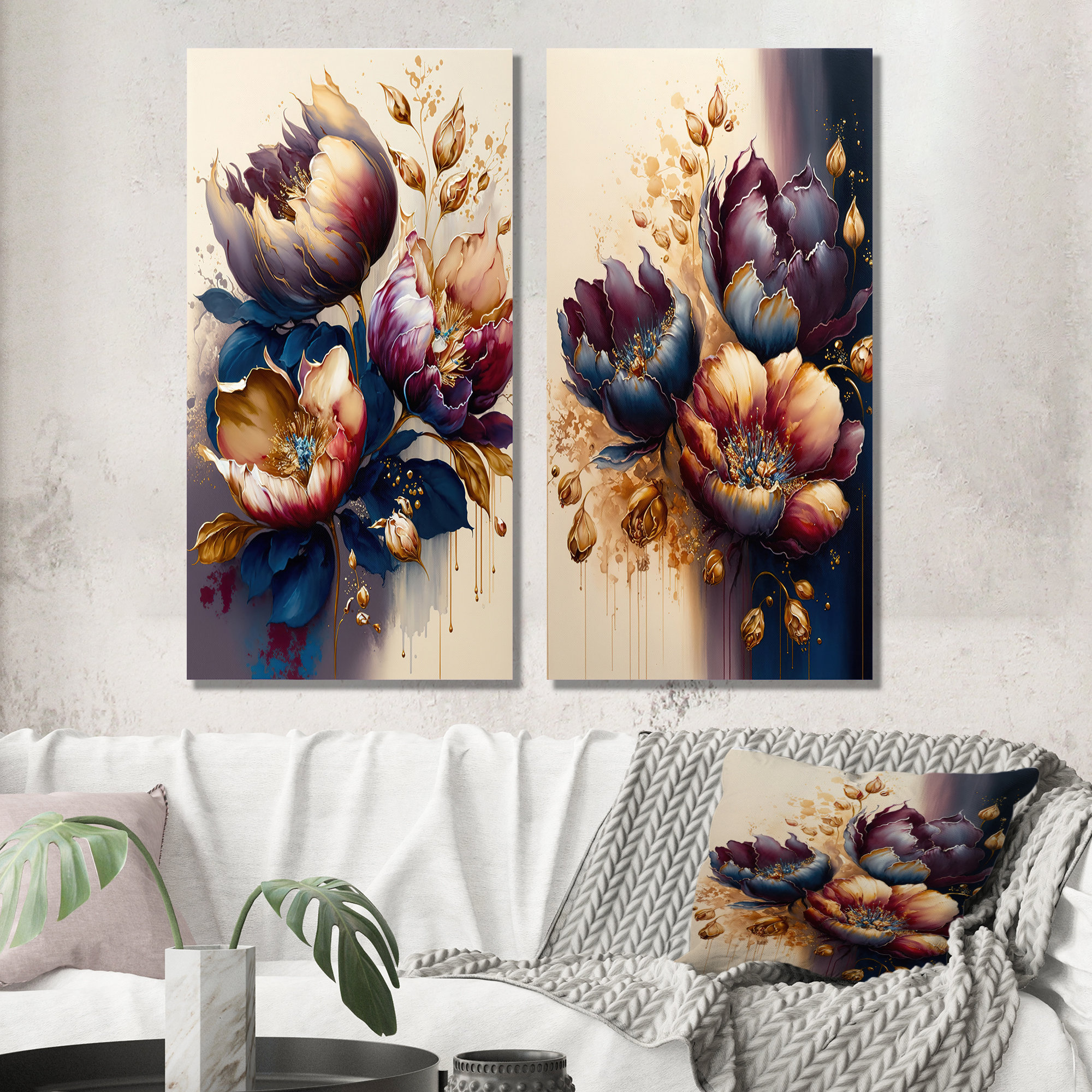Red Barrel Studio® " Night Shade Tulip Design " 2 - Pieces on Canvas ...