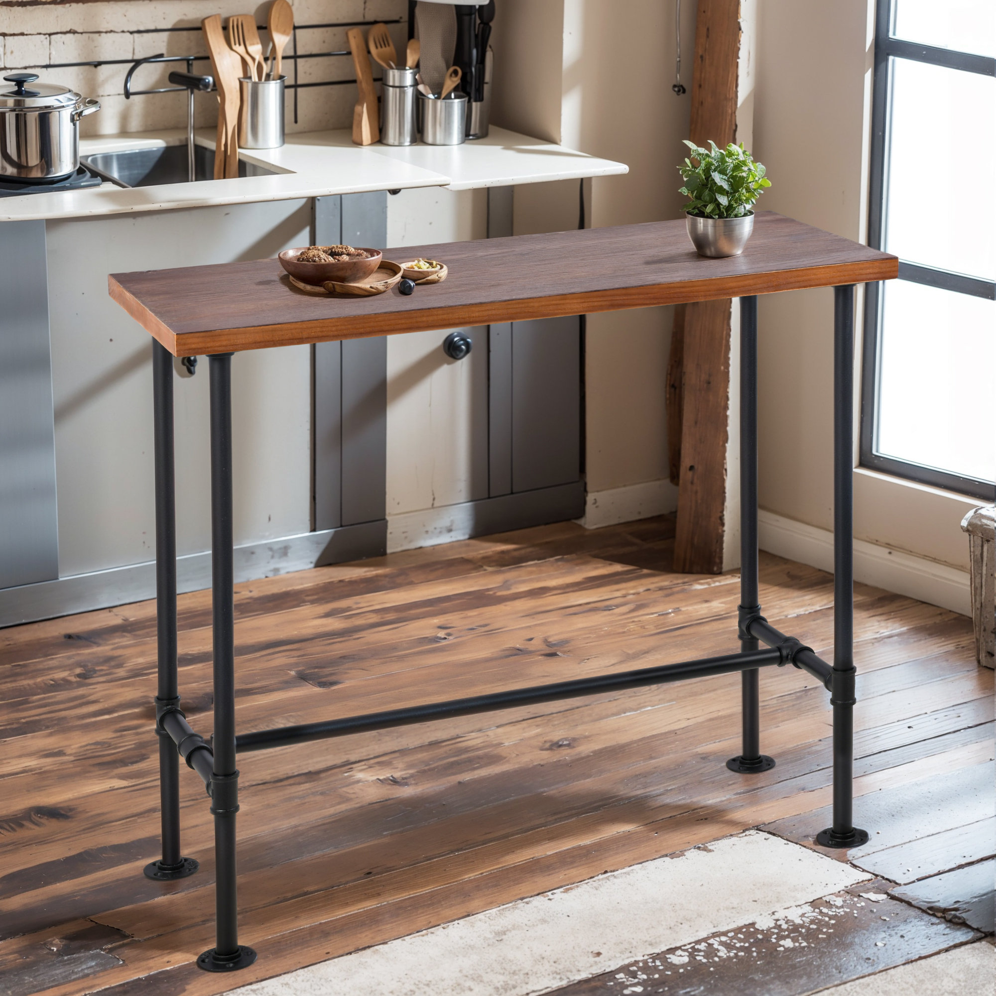 17 Stories Industrial 41.3Inch Height Bar Table Vintage Pipe Design ...