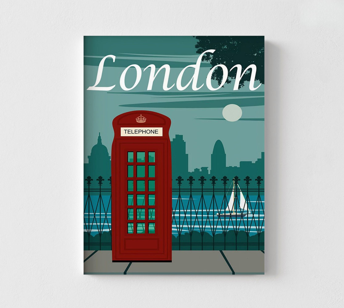 WeFrameArt London Vintage Travel Poster, Telephone Booth Print, England ...