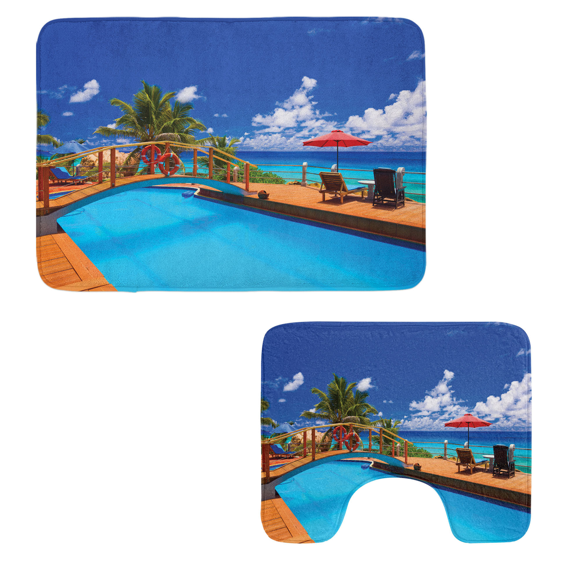 East Urban Home Coastal Bathroom Rug Set 2 Pieces Rectangle & Contour ...