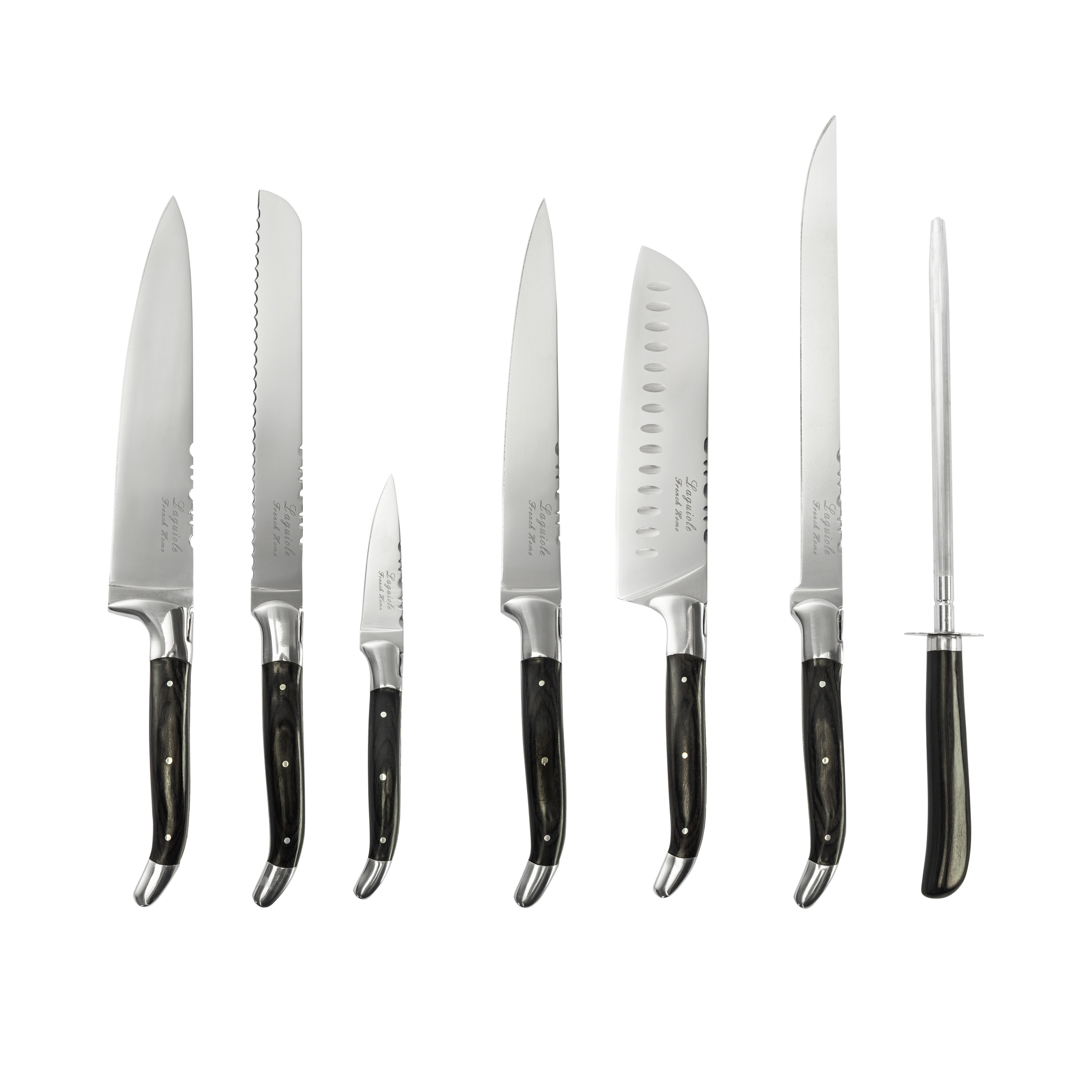 French Home 7 Piece Laguiole Connoisseur Black Pakkawood Kitchen Knife ...