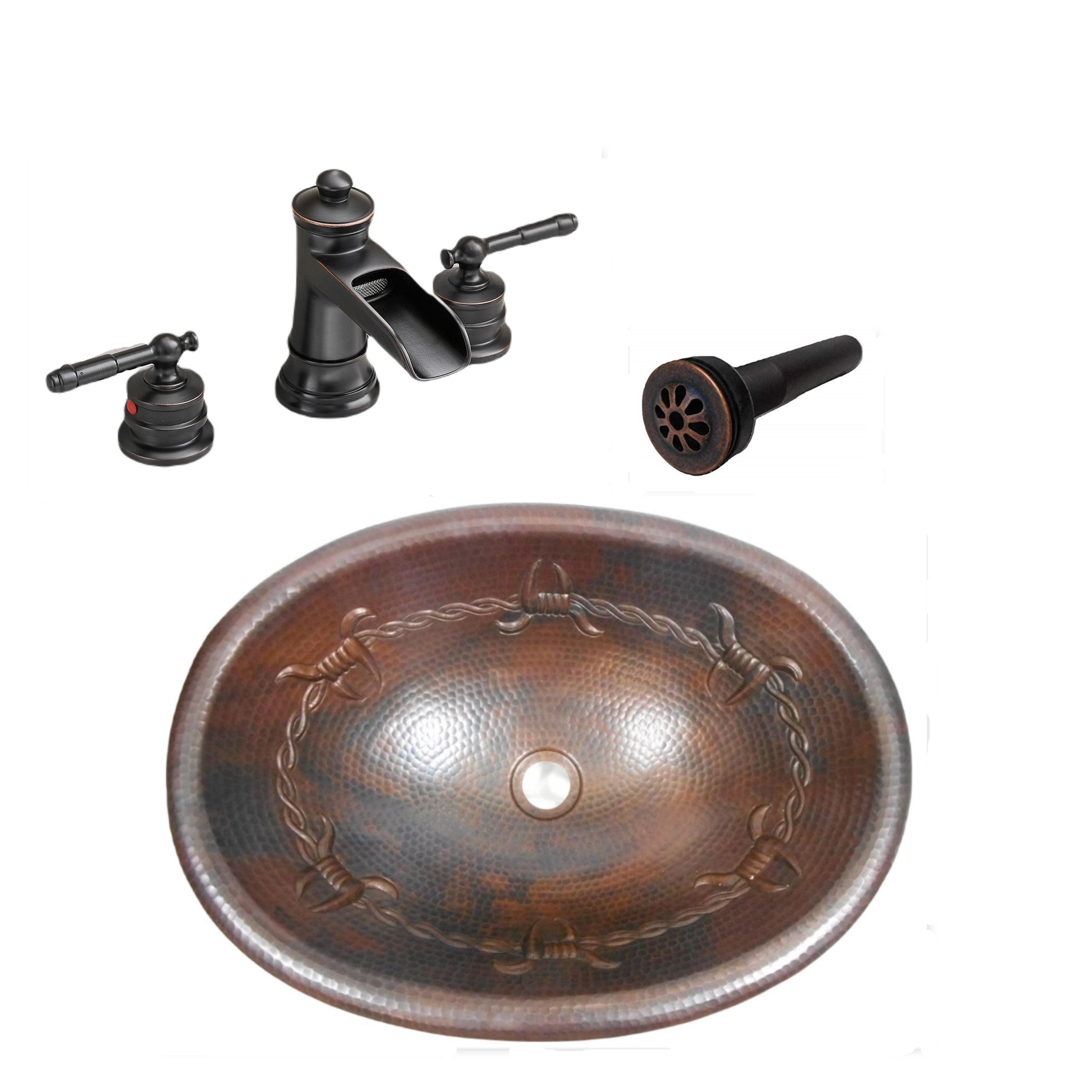 SimplyCopper 19'' Barbed Wire Rustic Copper Oval Bathroom Sink with ...