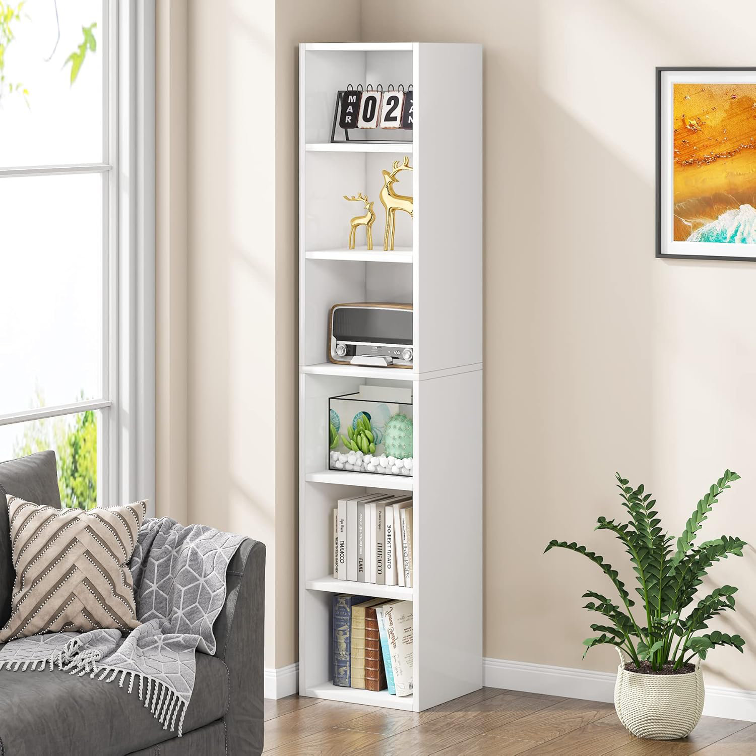 Latitude Run® 70.9-Inch Tall Narrow Corner Bookcase, 6-Tier Cube ...