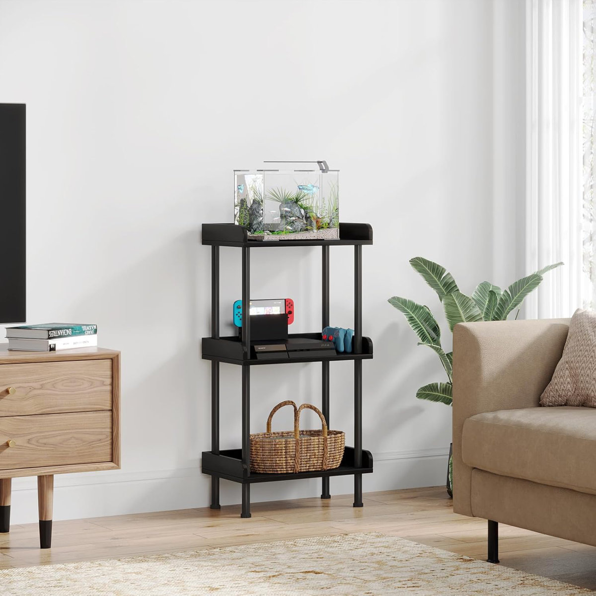 17 Stories Bookshelf Small Book Shelf, 3 Tier Wood Bookcase Industrial ...