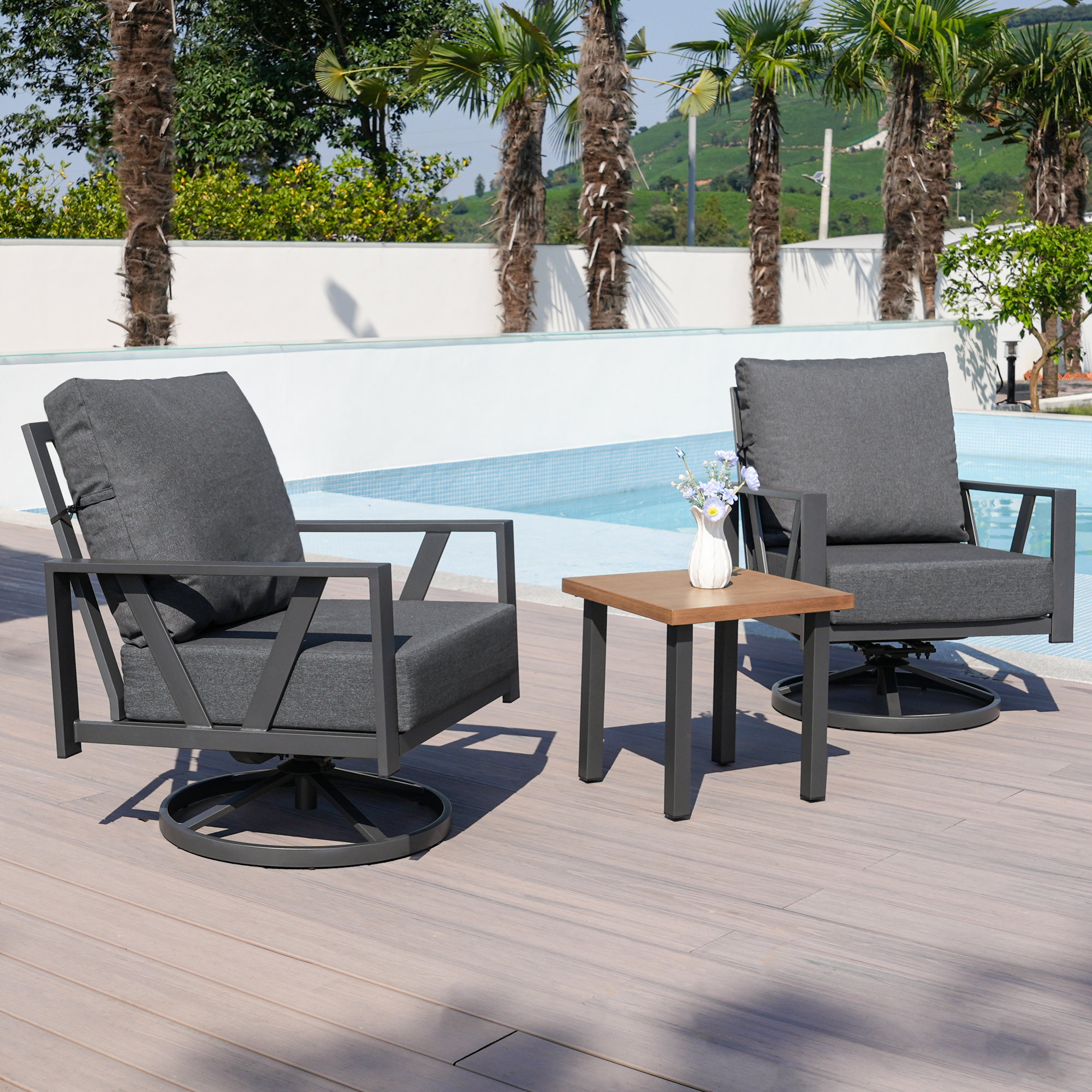 Red Barrel Studio® 3-Piece Seating Group, Swivel Rocking Chair with 6 ...