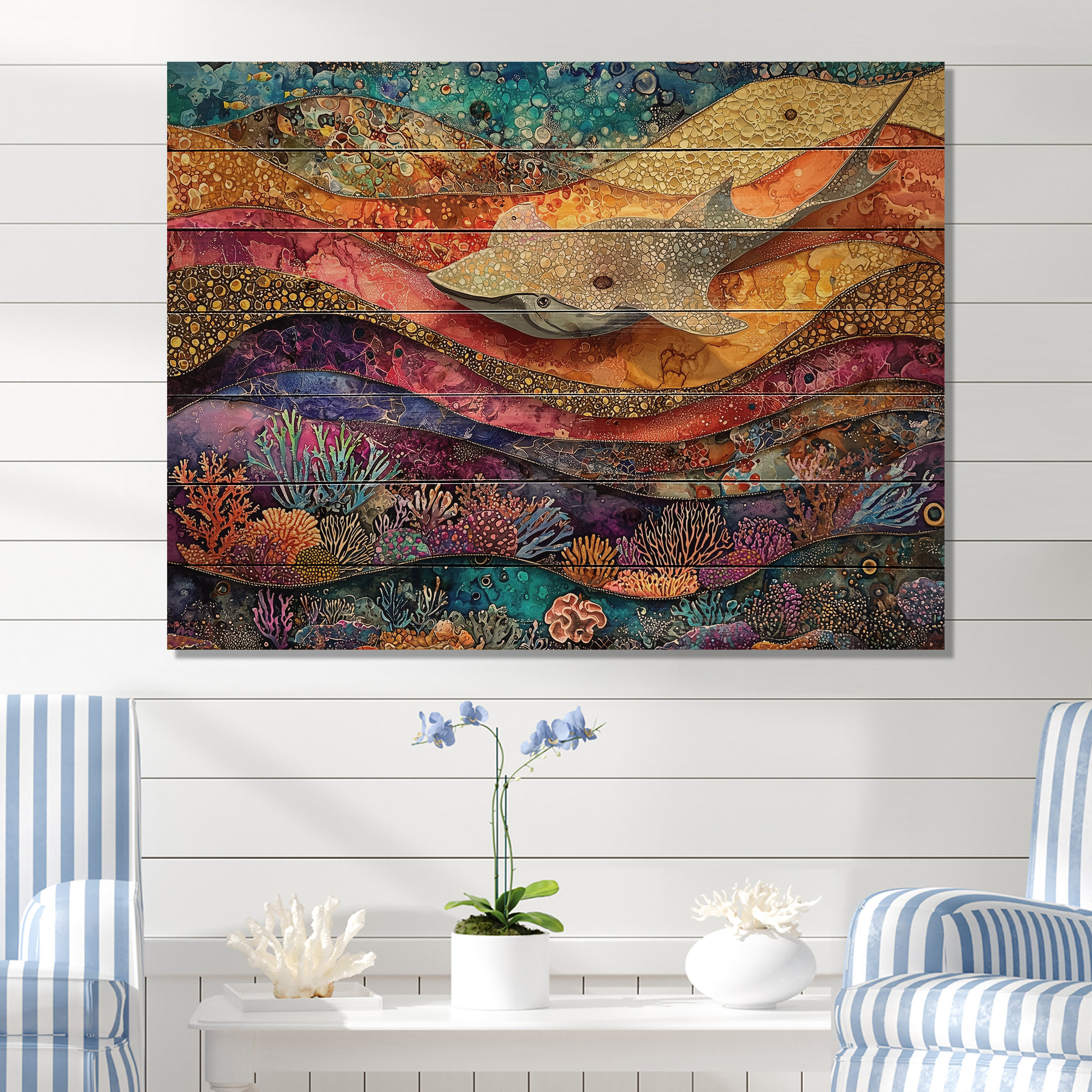 Dovecove Abstract Stingray In Aquarium Colorful Collages I - Stingray ...