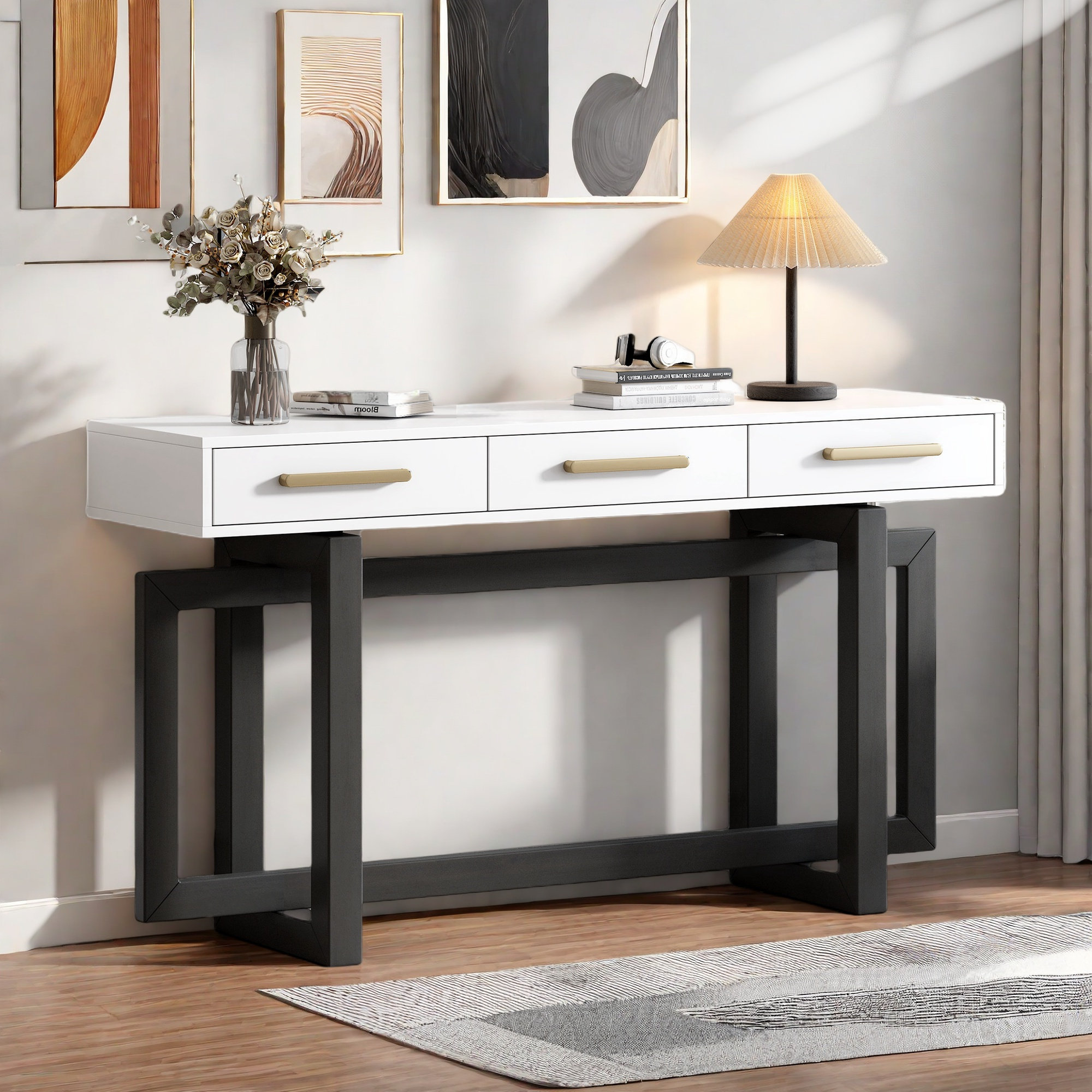 Ivy Bronx Elegant Console Table With Three Drawers, Smooth Lines And ...