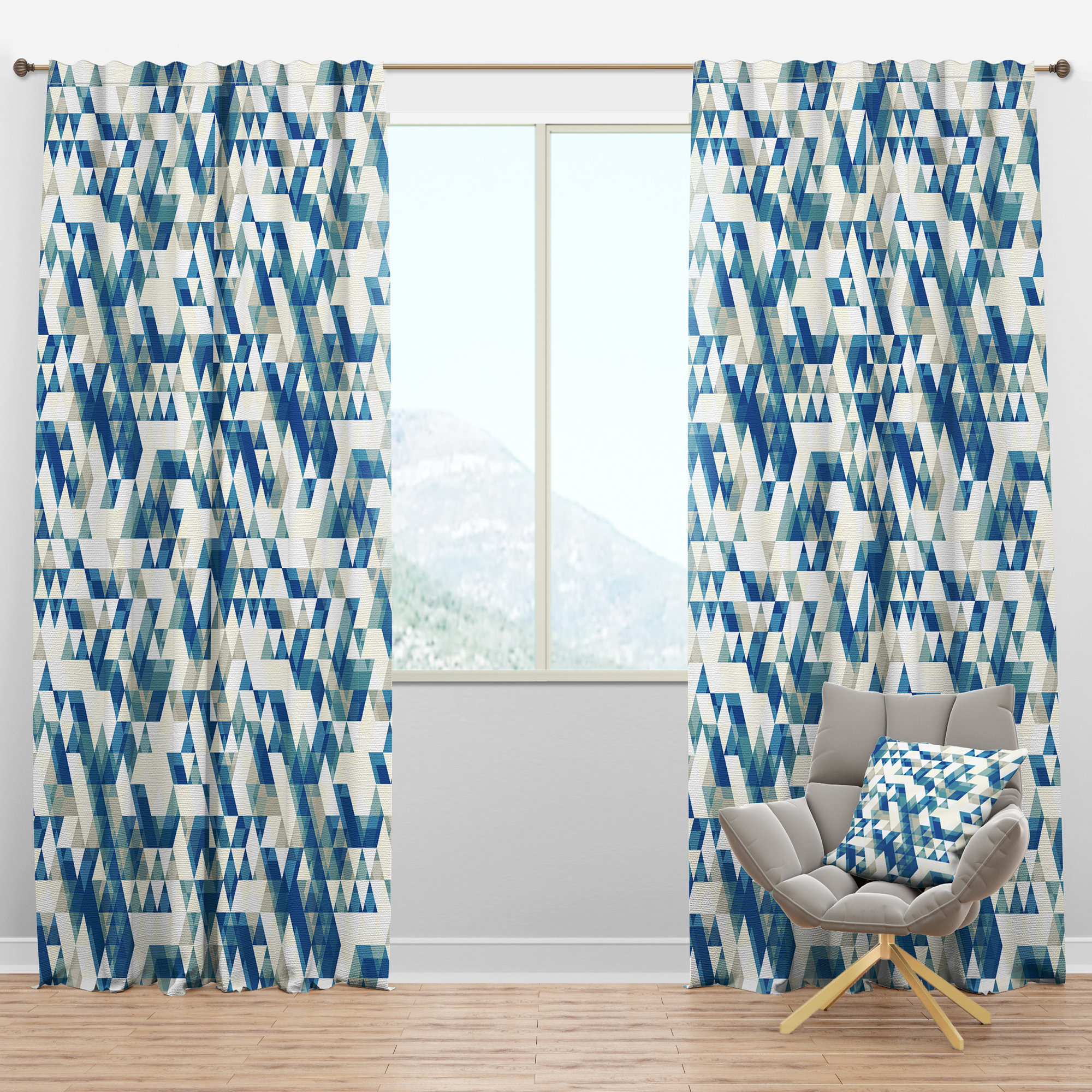 Design Art Triangular Modern Geometric Blue - Geometric Curtain ...