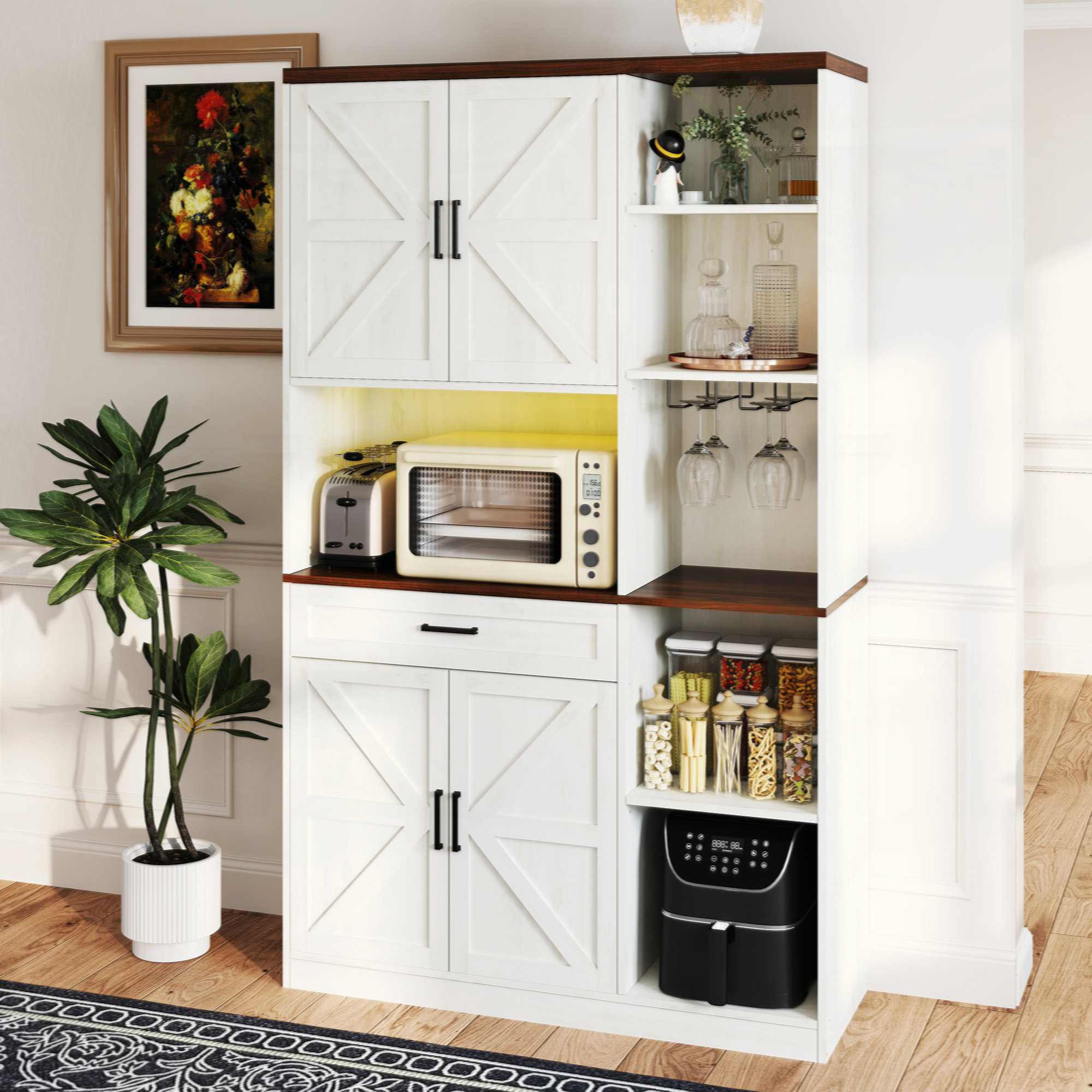 Gracie Oaks 71'' Farmhouse Kitchen Pantry Sideboard With Cabinet And ...