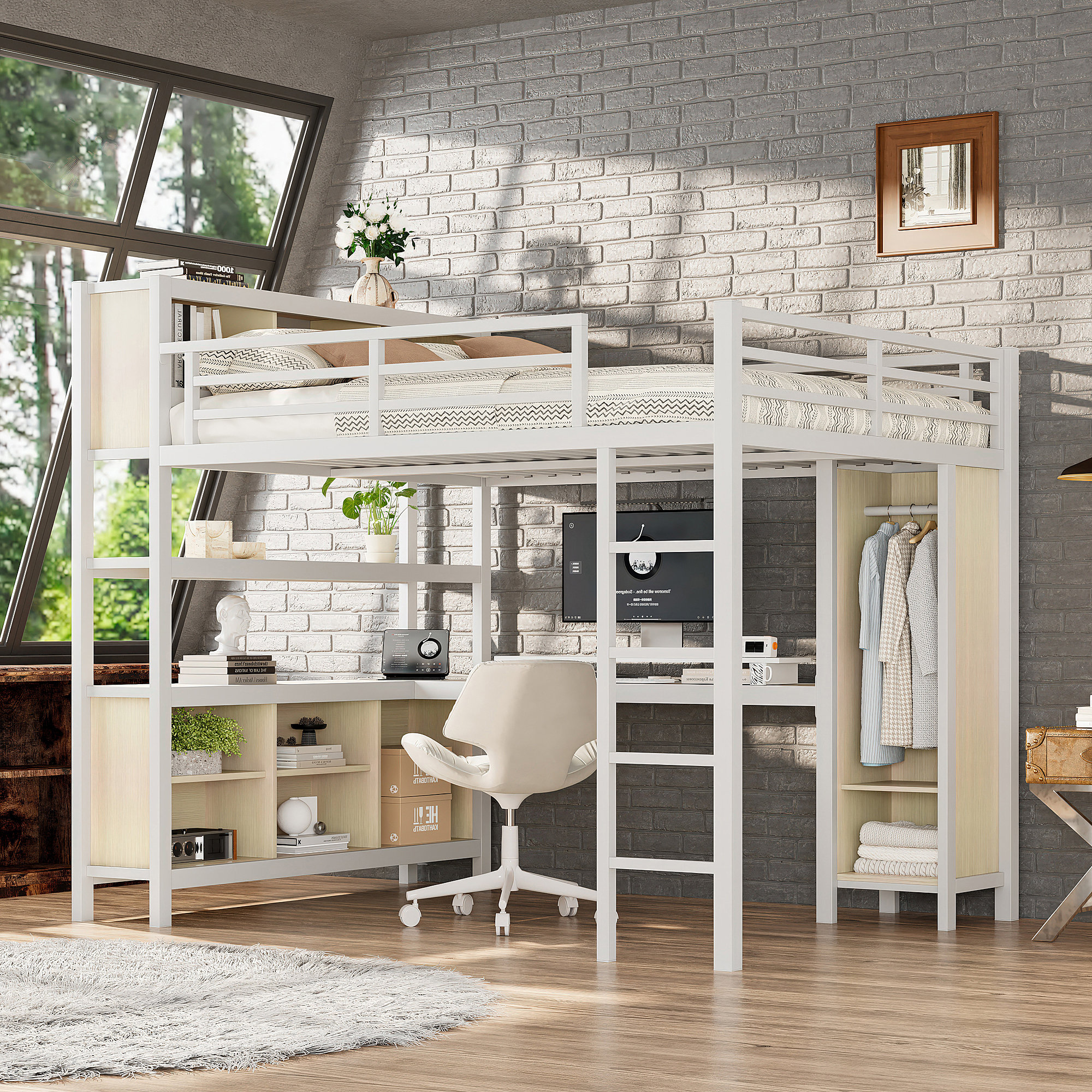Mason & Marbles Lit mezzanine en métal grand format Loftura avec bureau ...