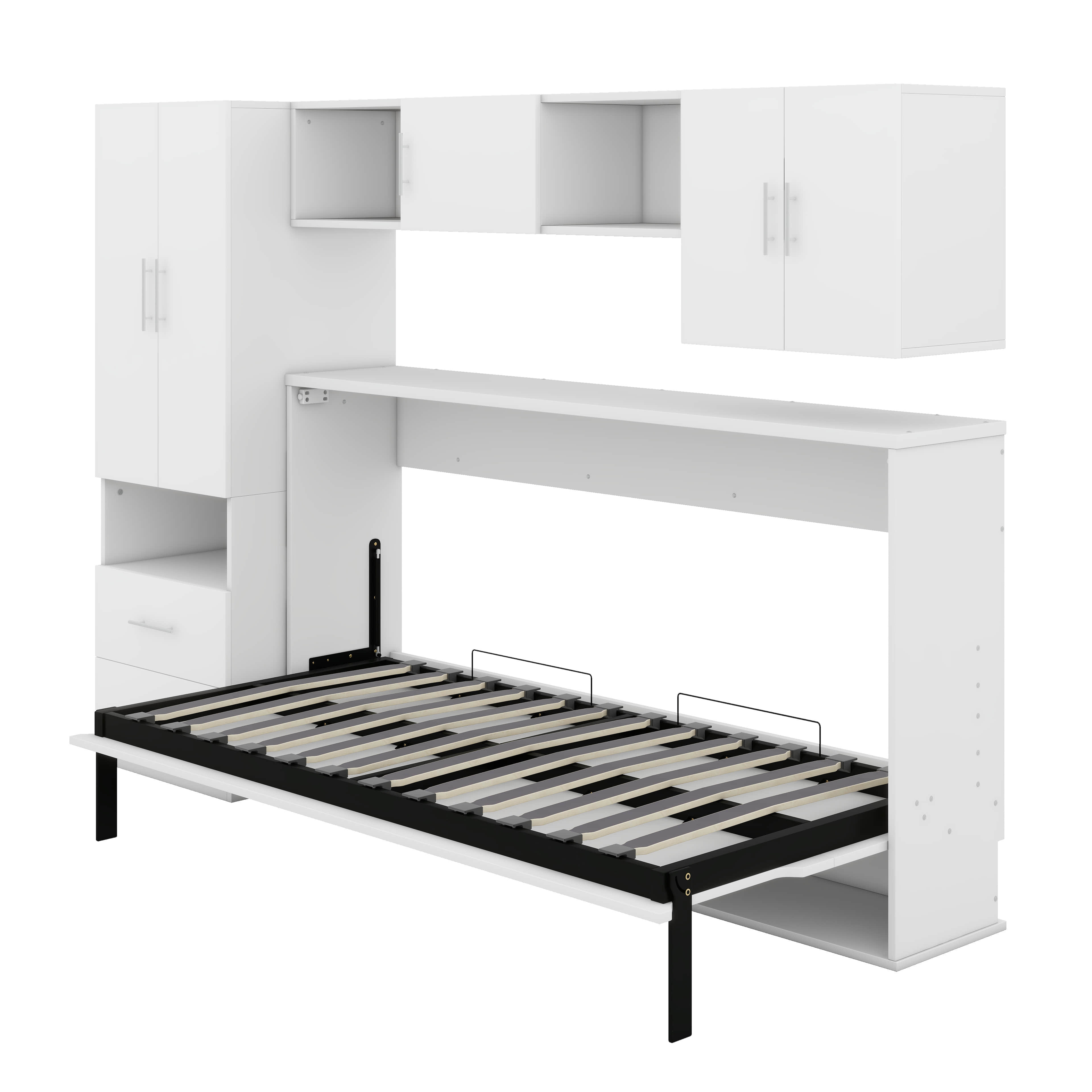 Latitude Run® Johonna Twin Size Murphy Bed with Shelves and Drawers ...