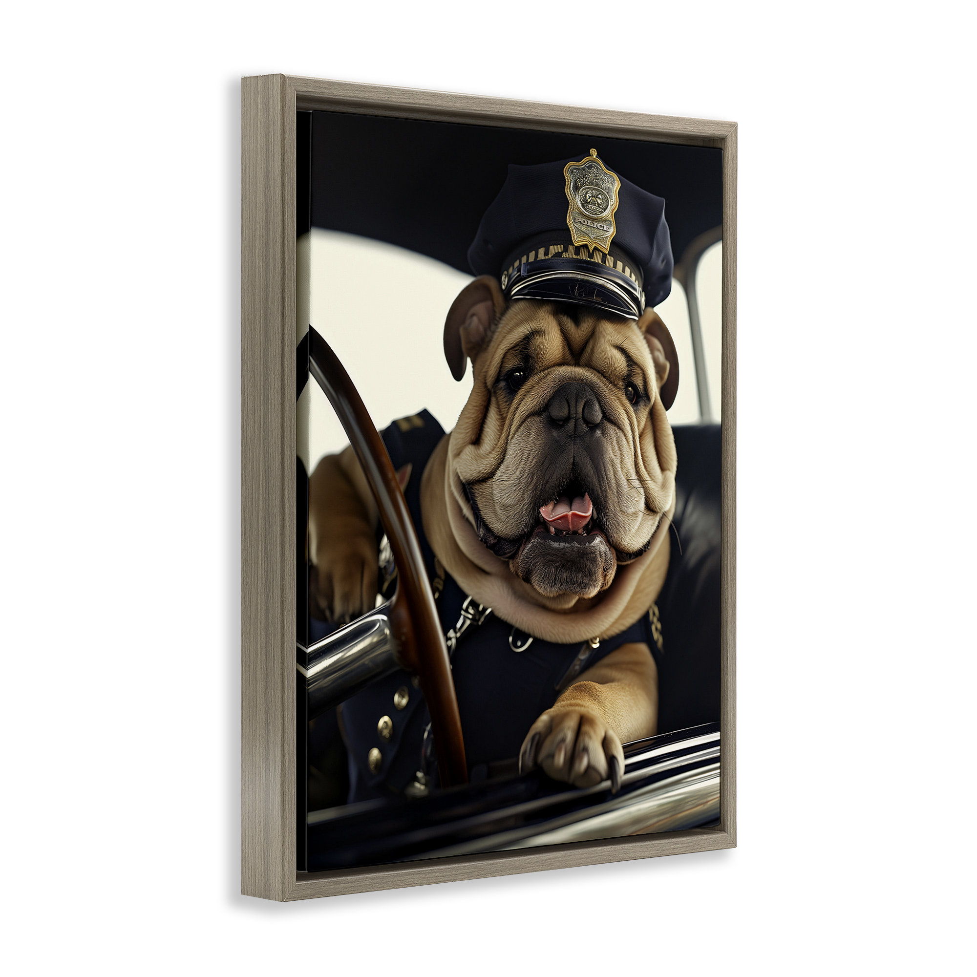 Trinx Police Dog in Car Gray Framed Floater Canvas Wall Art by Ray ...