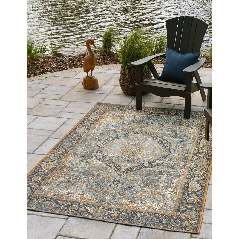 Bungalow Rose Nepean Machine Woven Blue/Brown Indoor/Outdoor Rug ...