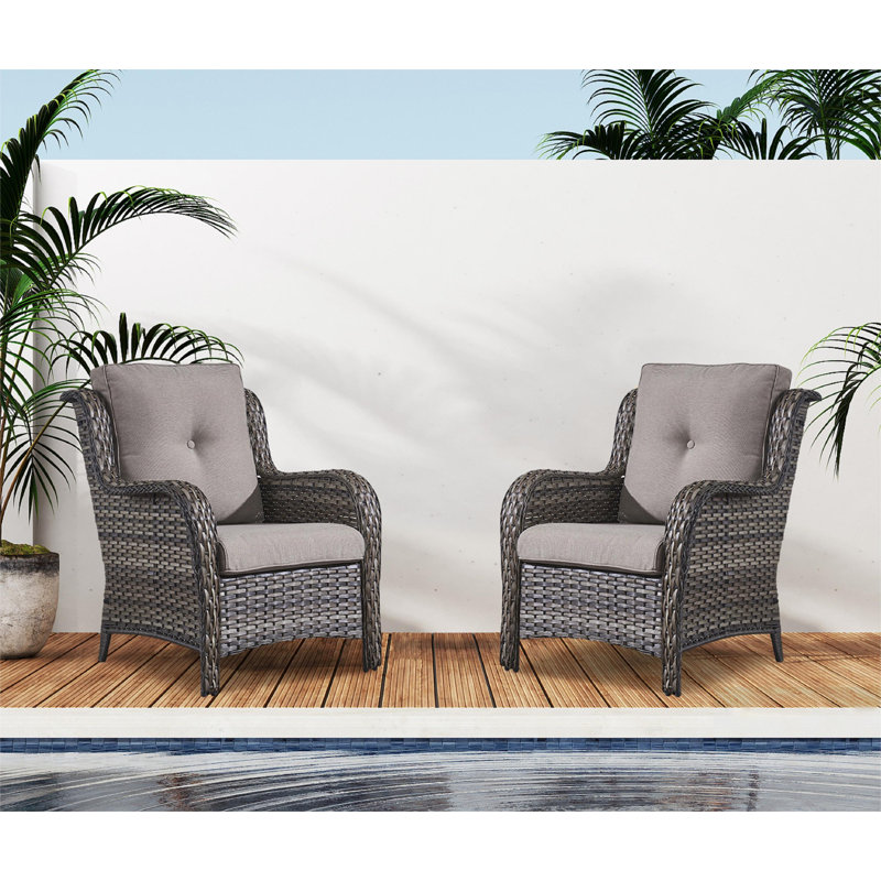 Winston Porter Tonry Wicker Chairs Patio Lounge Chairs with Cushions ...