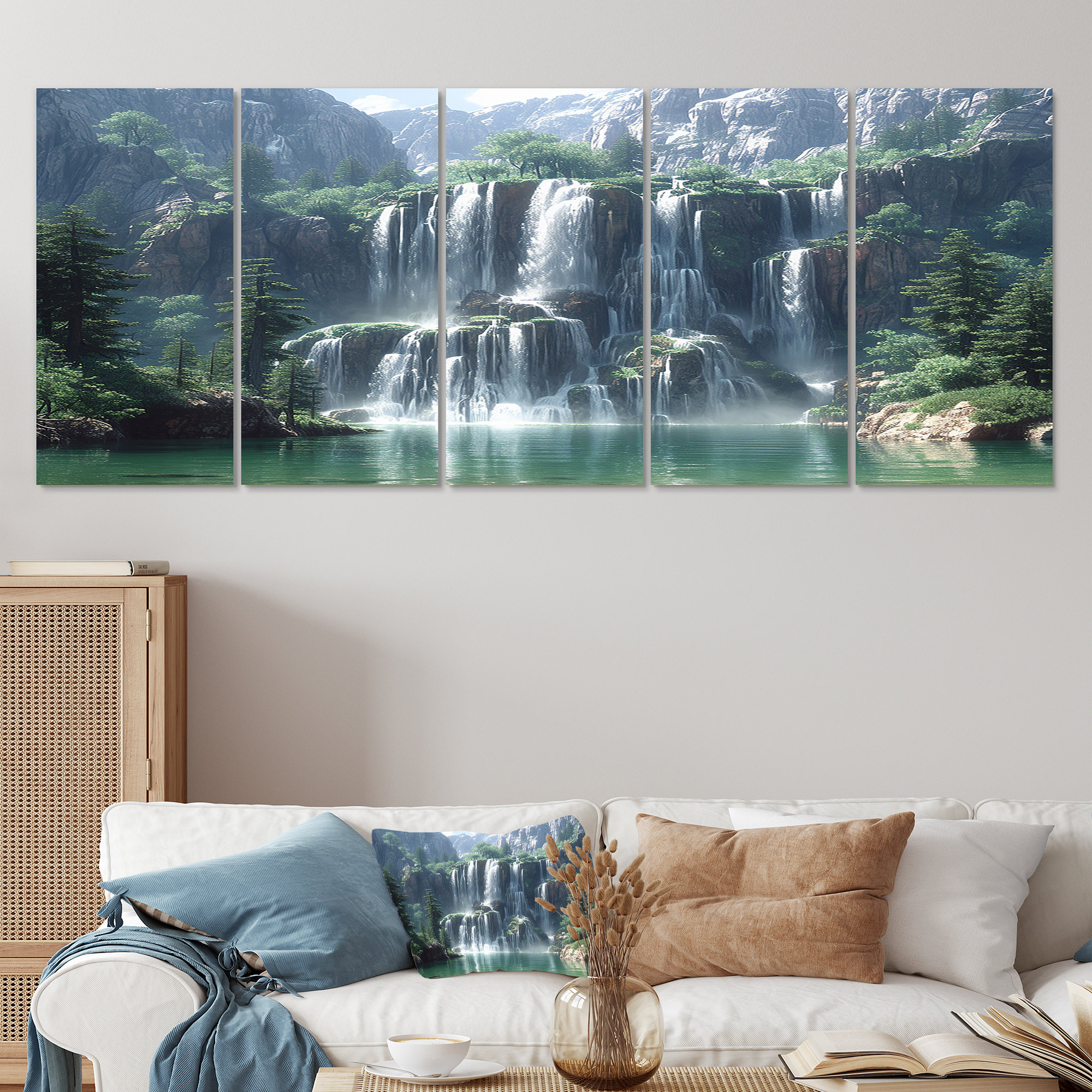 Design Art Majestic Waterfall Blue Lagoon Paradise - Waterfall Wall Art ...