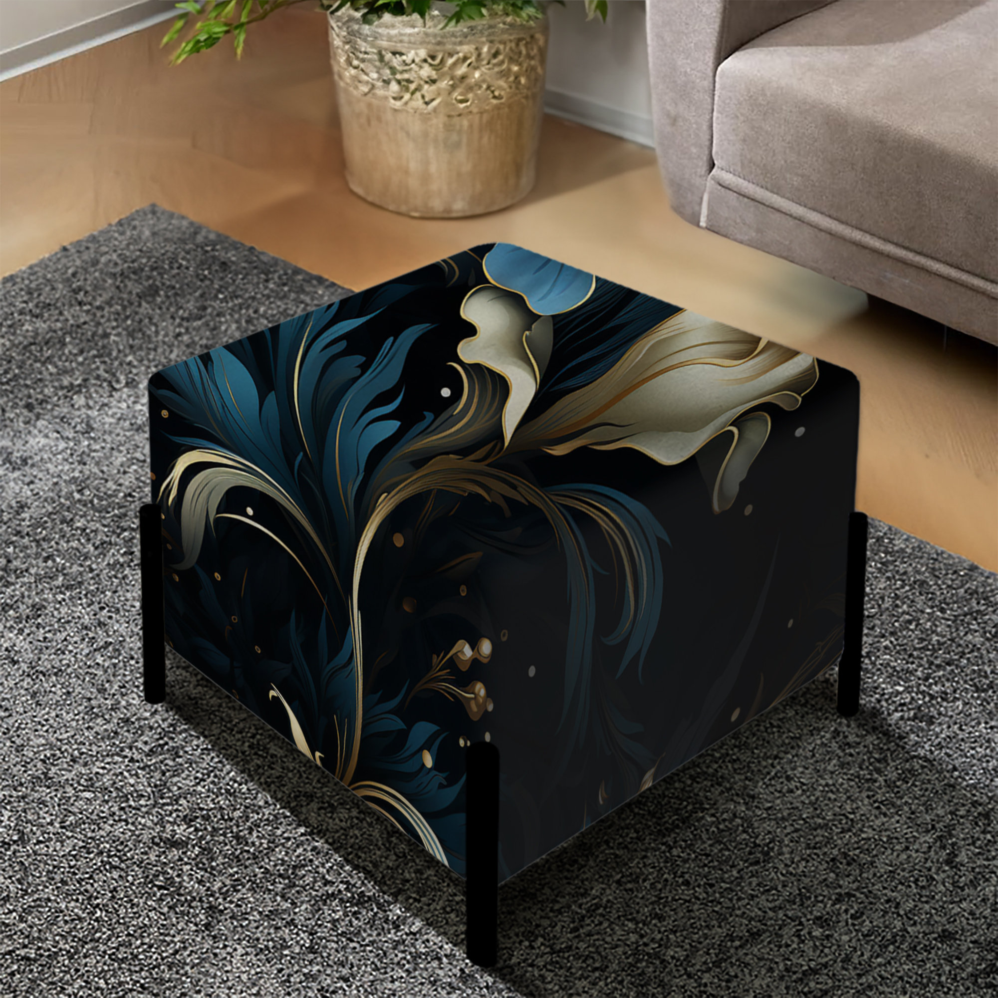 Design Art Darkened Reflections Moody Patterns - Floral Square Ottoman - Wayfair Canada