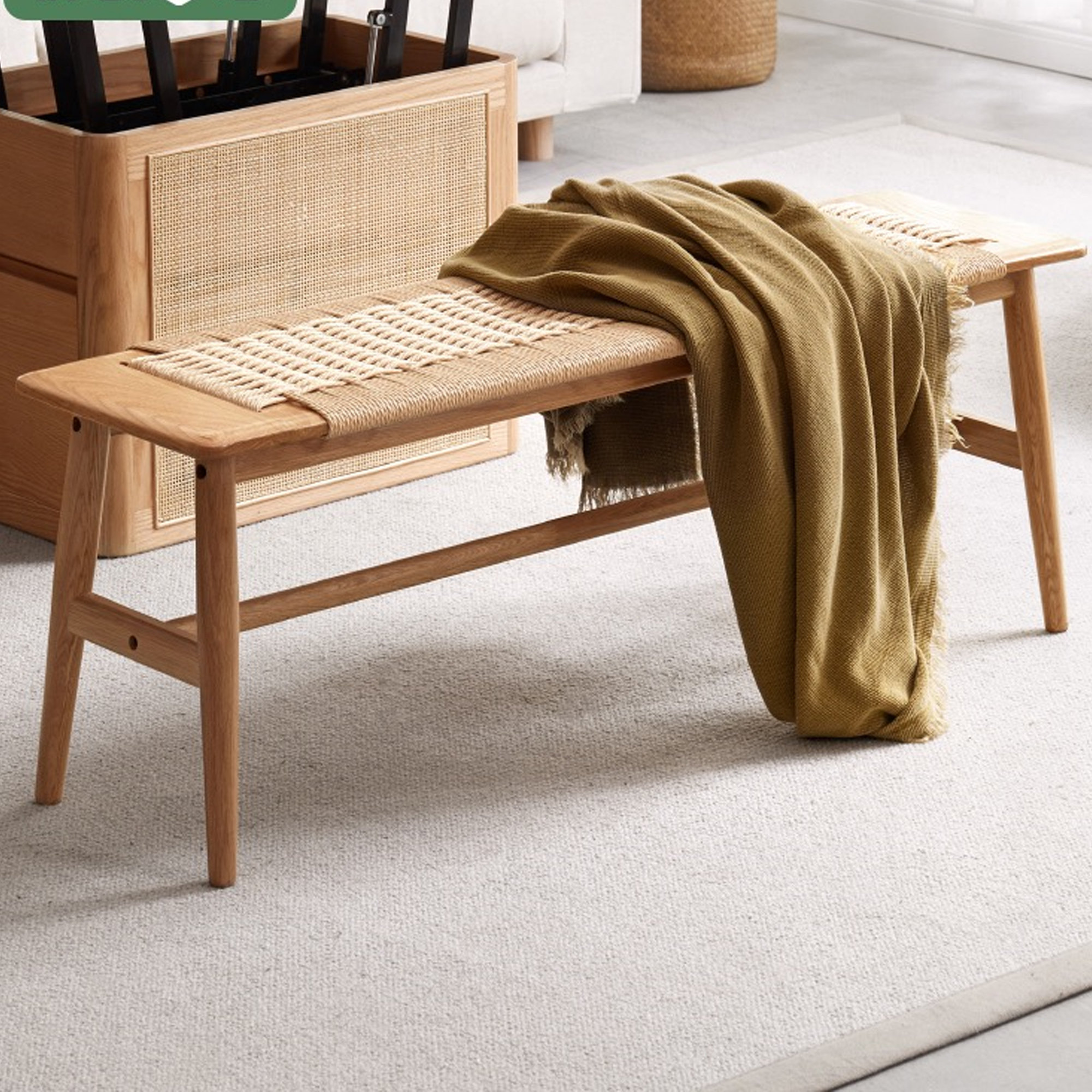 Corrigan Studio Oak Wood Dining Bench,woven Design,brown - Wayfair Canada