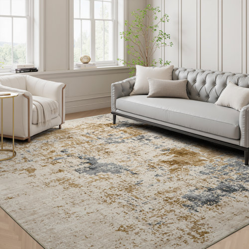 17 Stories Abstract Machine Washable Gold No-Skid Area Rug & Reviews ...