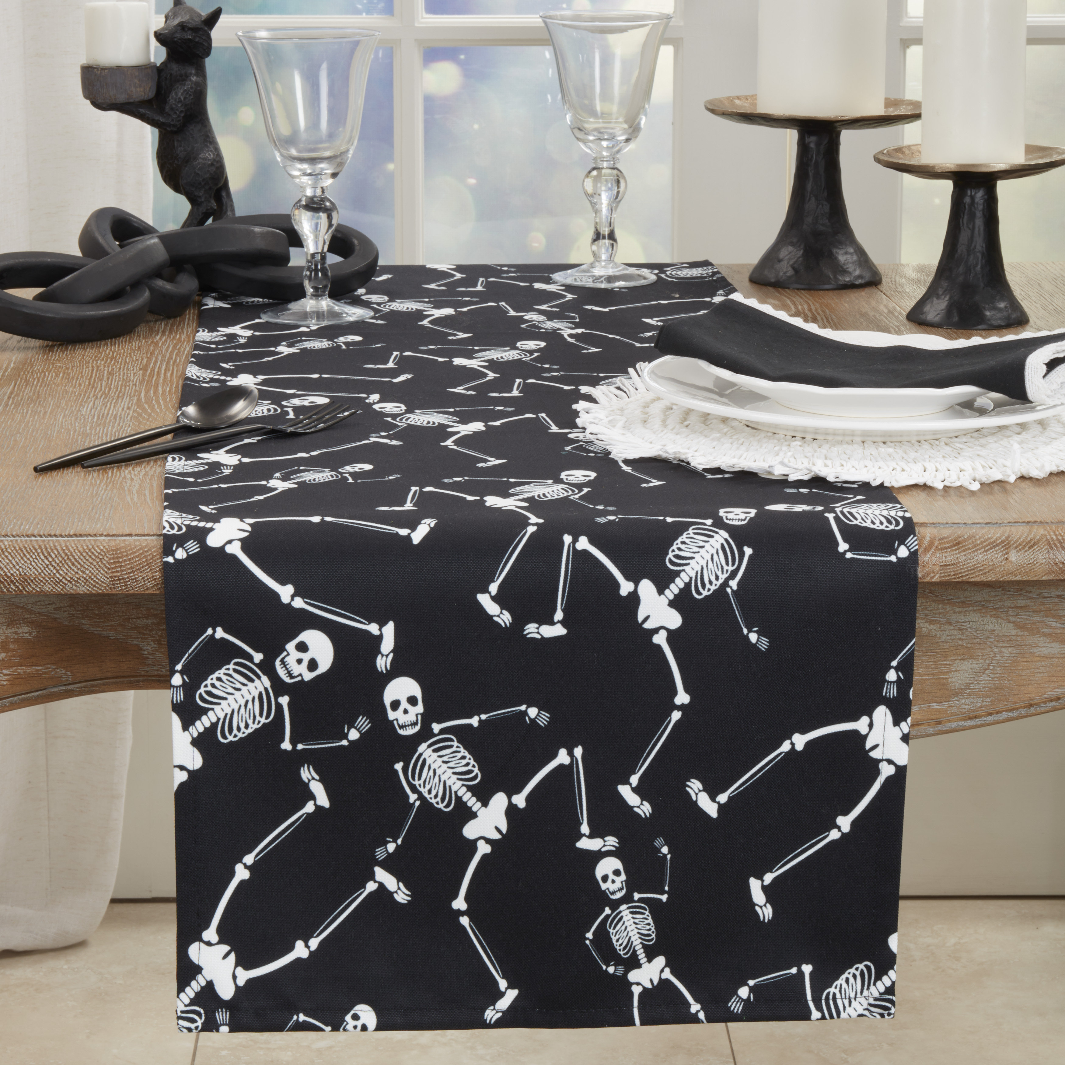 The Holiday Aisle® Spooky Skeletons Table Runner | Wayfair