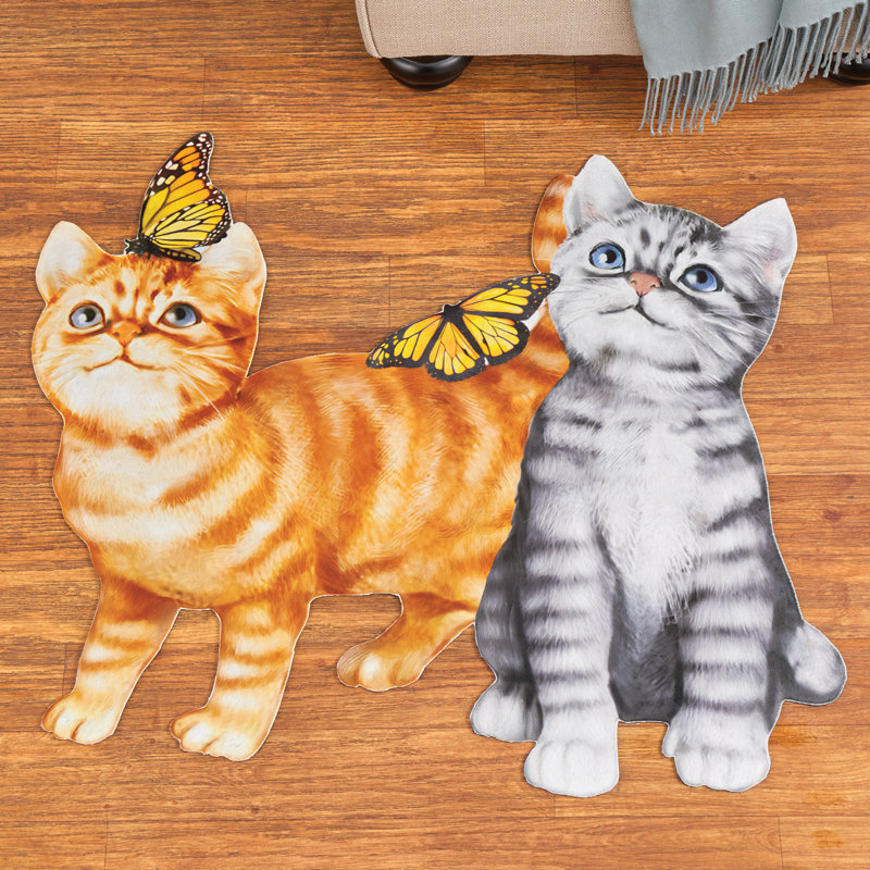 August Grove® Adorable Cats Shaped Skid-Resistant Mat | Wayfair